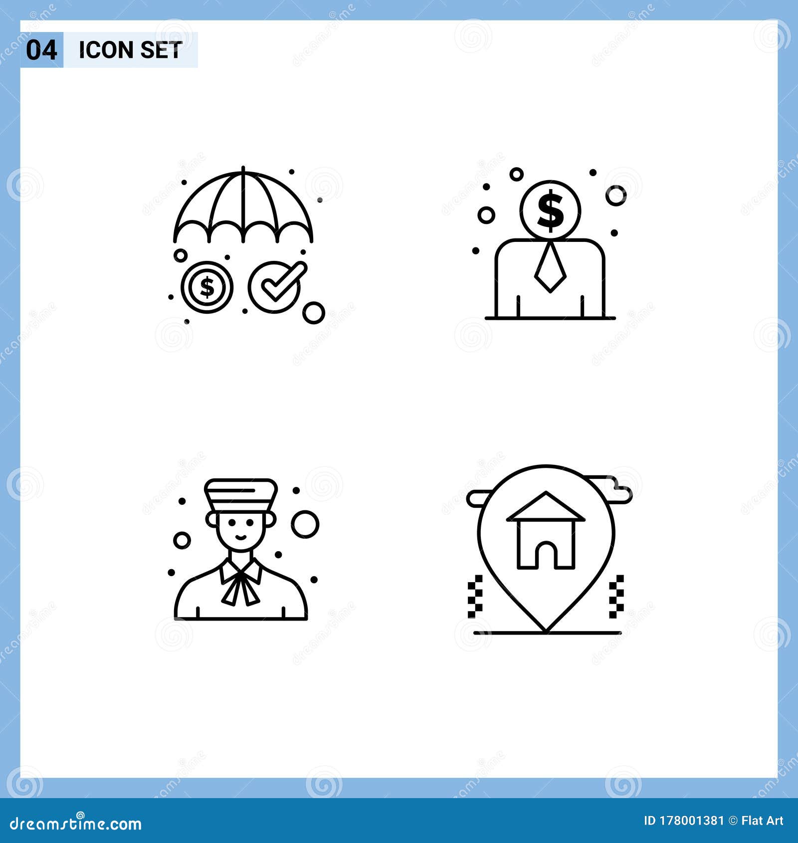 Set of 4 Vector Filledline Flat Colors on Grid for Insurance, People ...