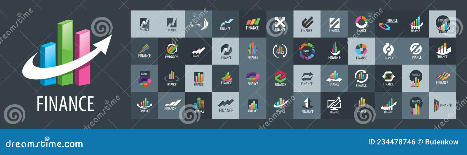 A Set of Vector Finance Logos on a Gray Background Stock Vector ...