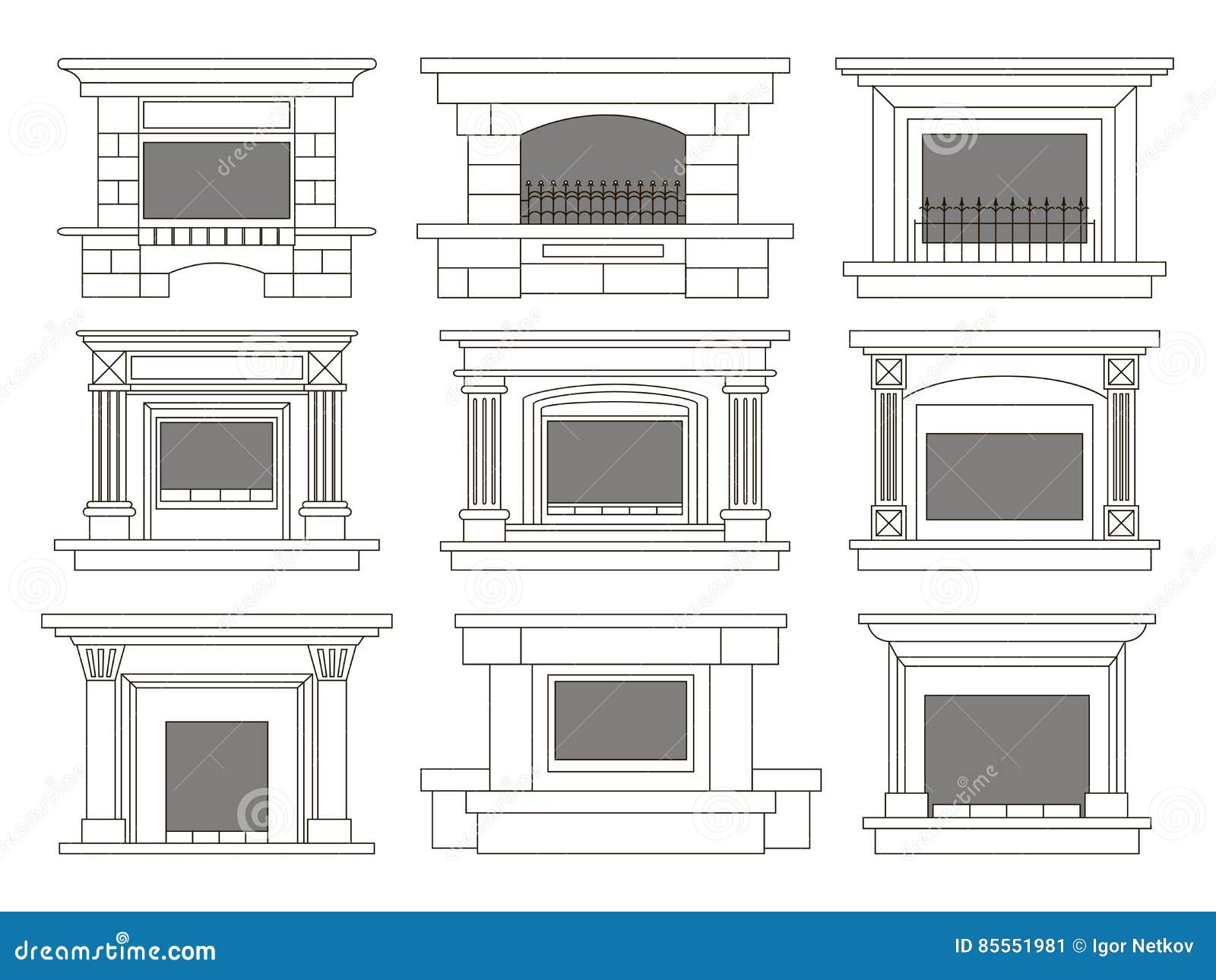 Set of Vector Fireplace Icons and Fireplace Design Stock Vector ...