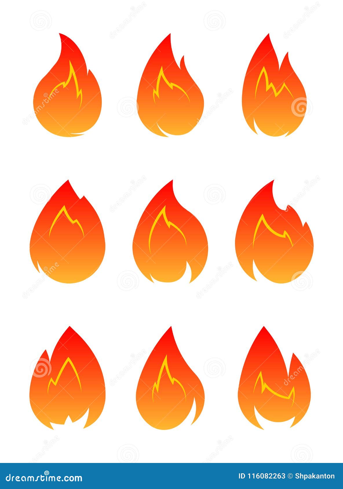 Set of 9 Vector Fires Isolated on a White. Stock Vector - Illustration ...