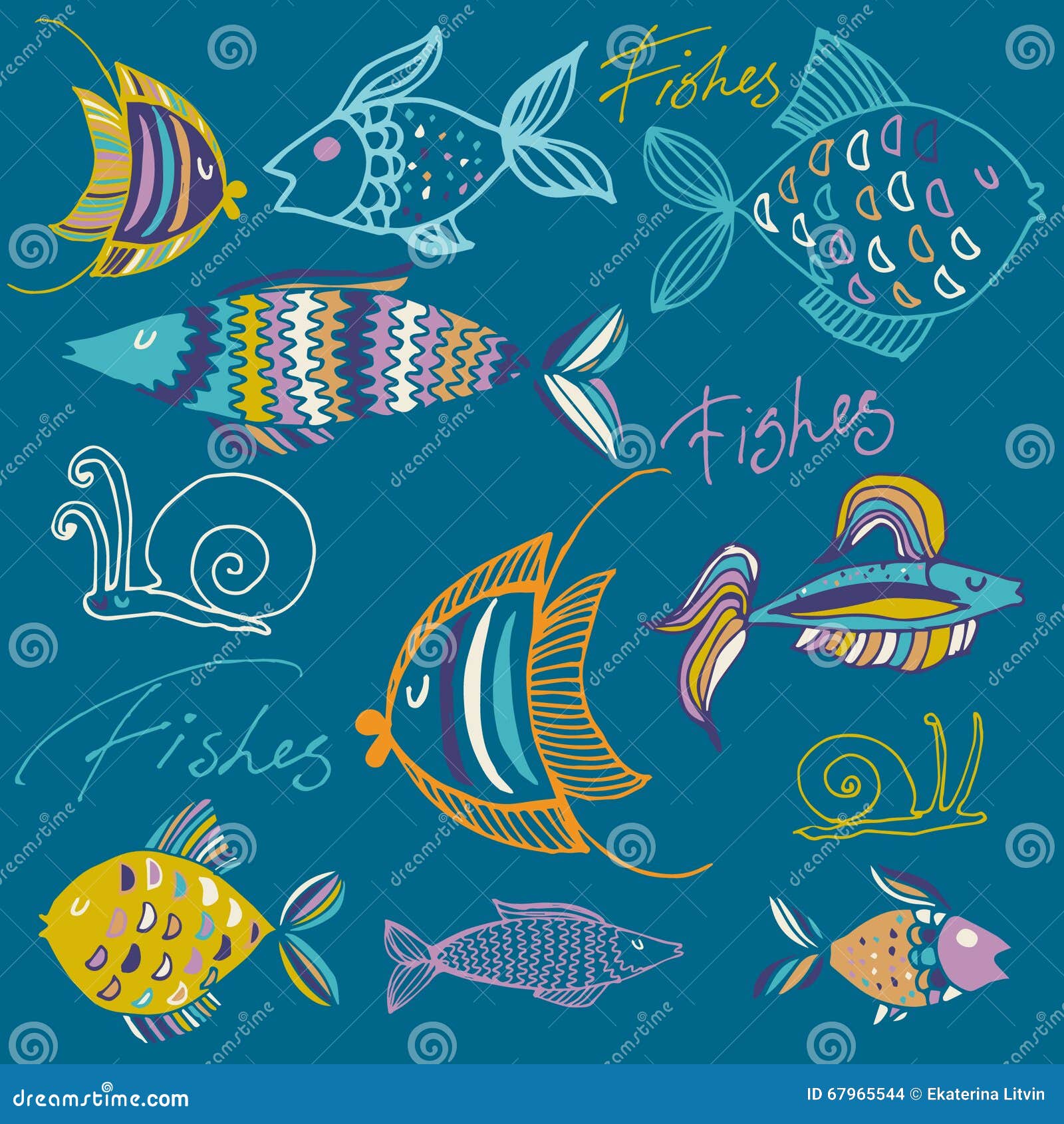 Set of vector fishes stock vector. Illustration of creative - 67965544