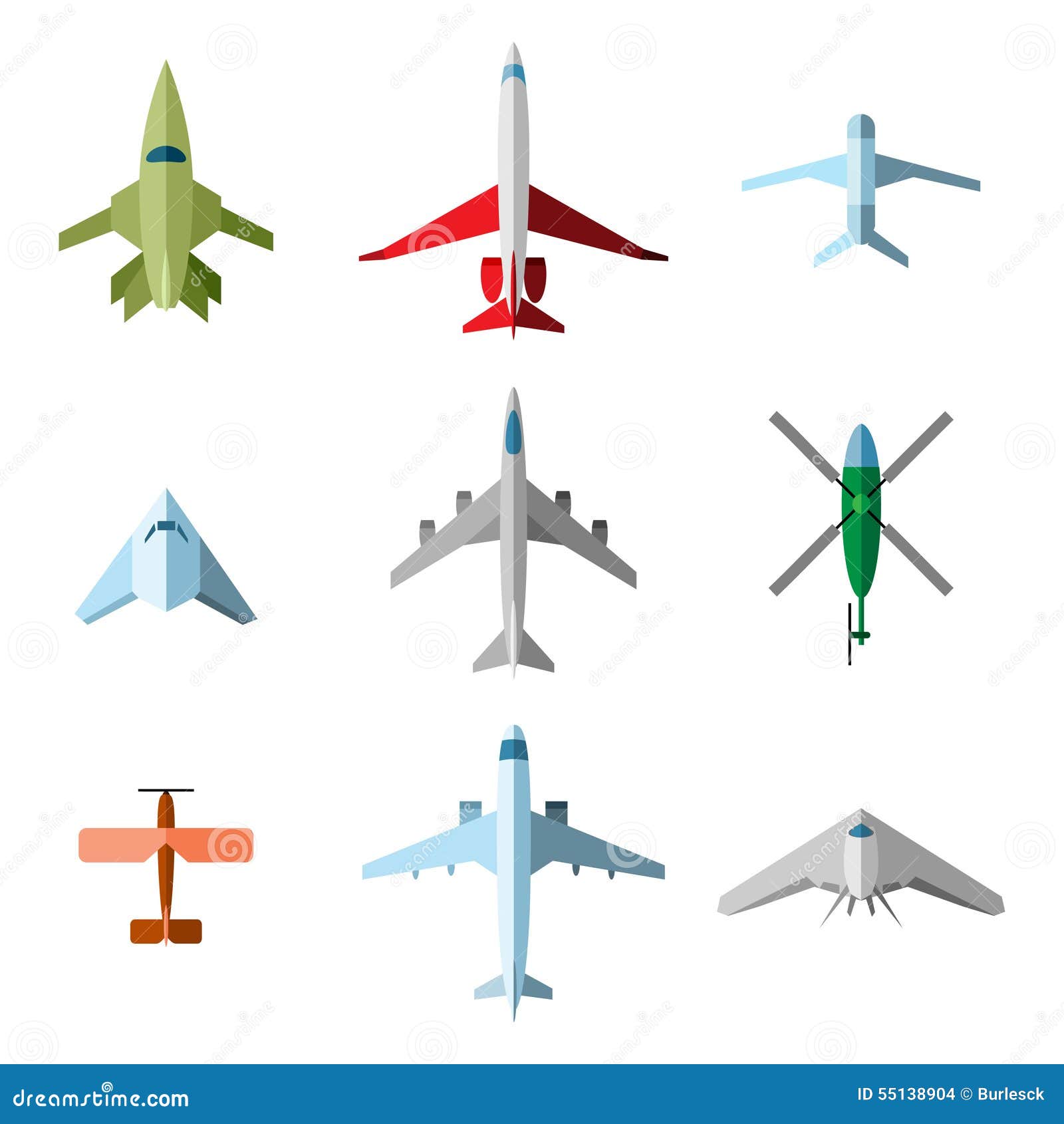 Set of Vector Flat Airplane Stock Vector - Illustration of cargo, cabin ...
