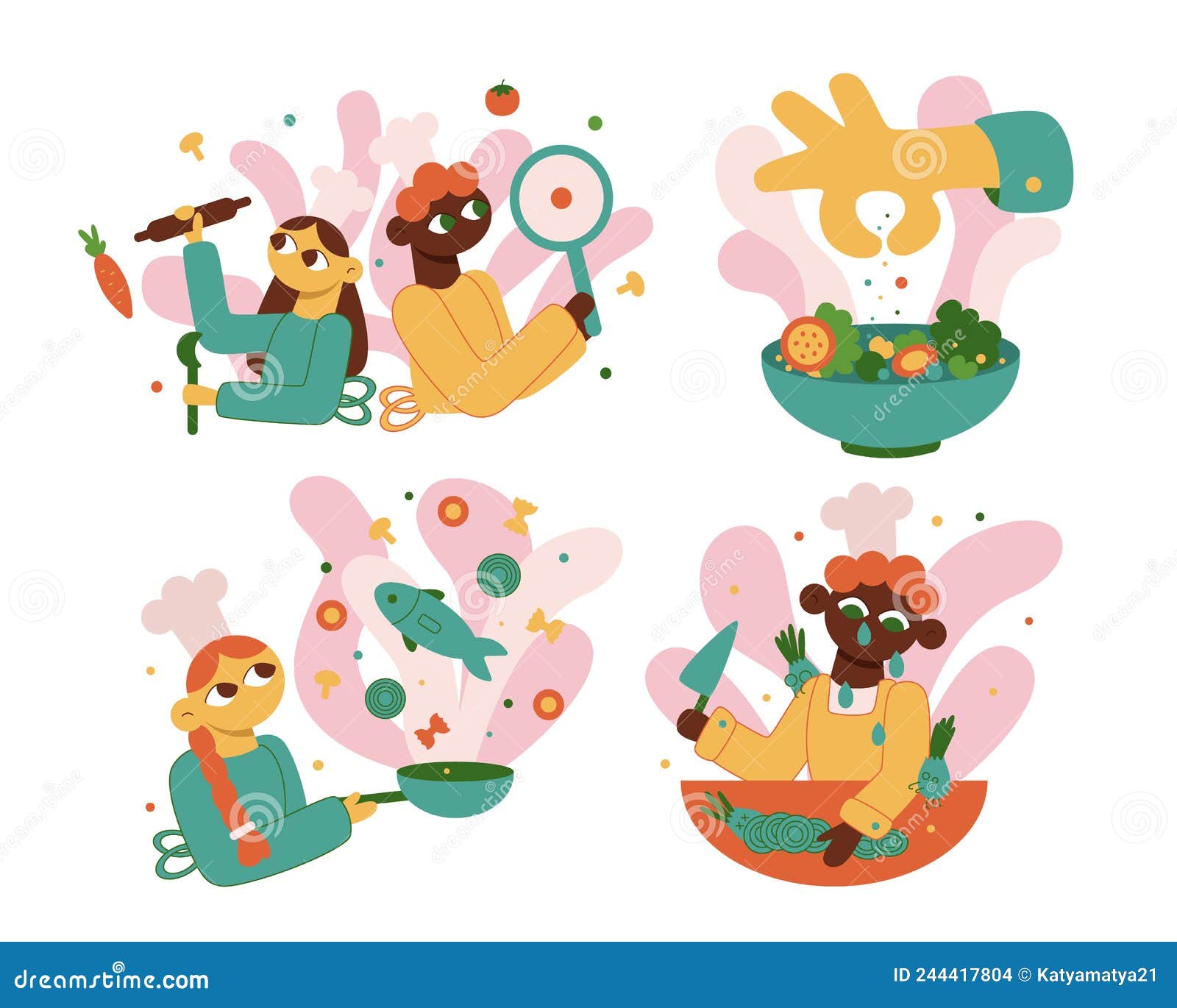 Set Vector Flat Cartoon Illustrations. Chefs in the Kitchen. the Chefs ...