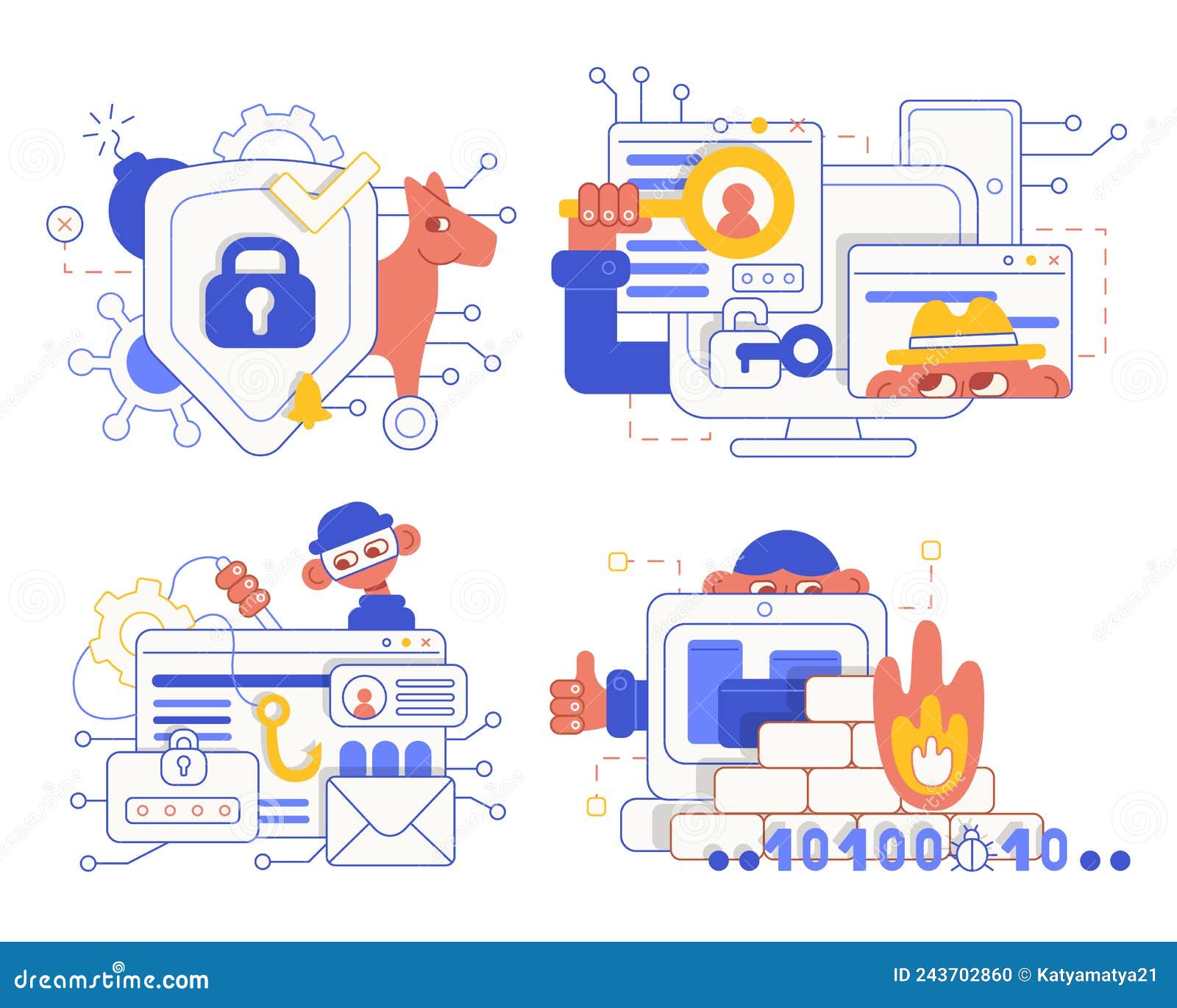Set Vector Flat Cartoon Illustrations. Data Protection on the Internet ...