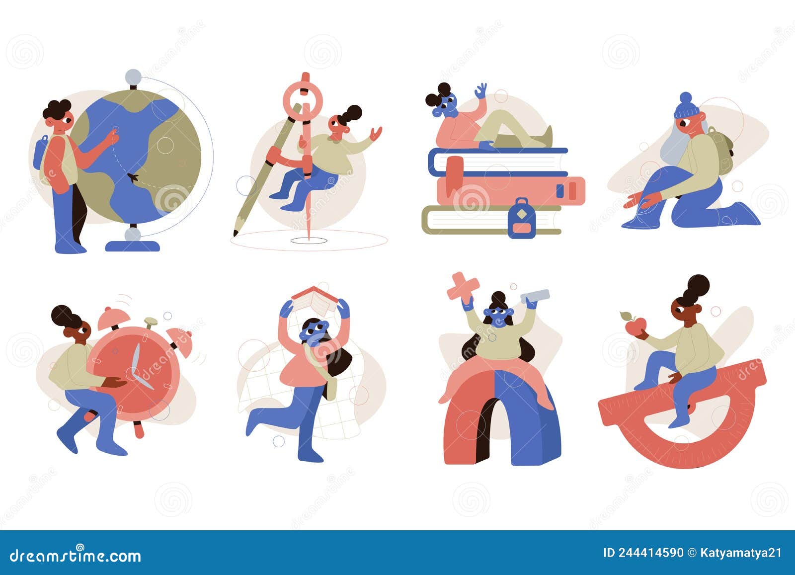 Set Vector Flat Cartoon Illustrations. Illustrations on a School Theme ...