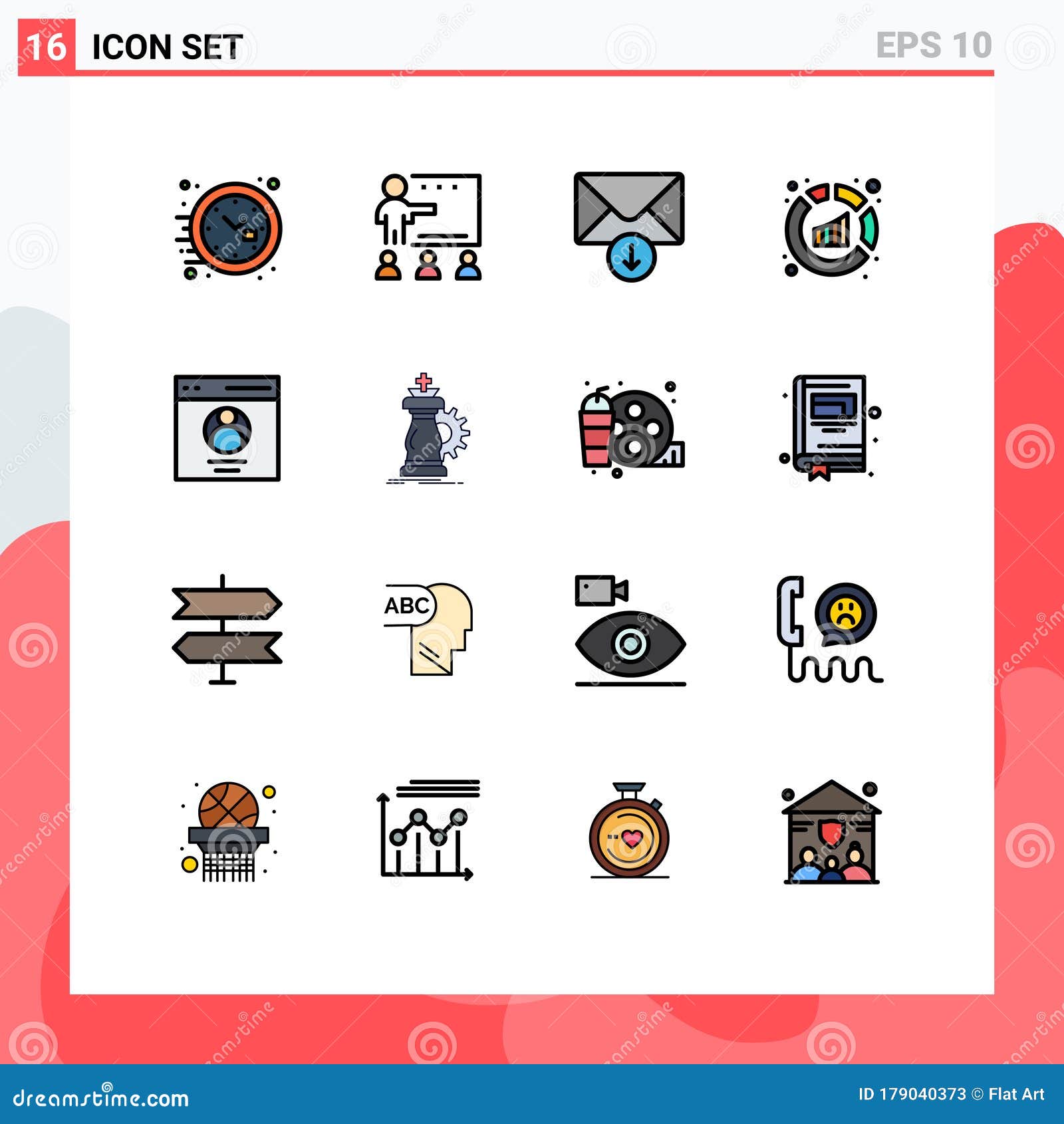 Set of 16 Vector Flat Color Filled Lines on Grid for Interface ...