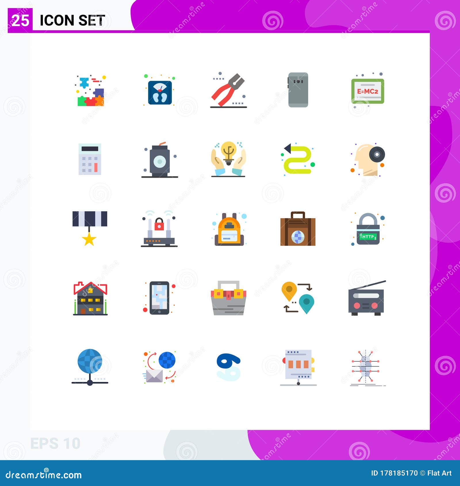 Set of 25 Vector Flat Colors on Grid for Back, Mobile, Machine, Smart ...