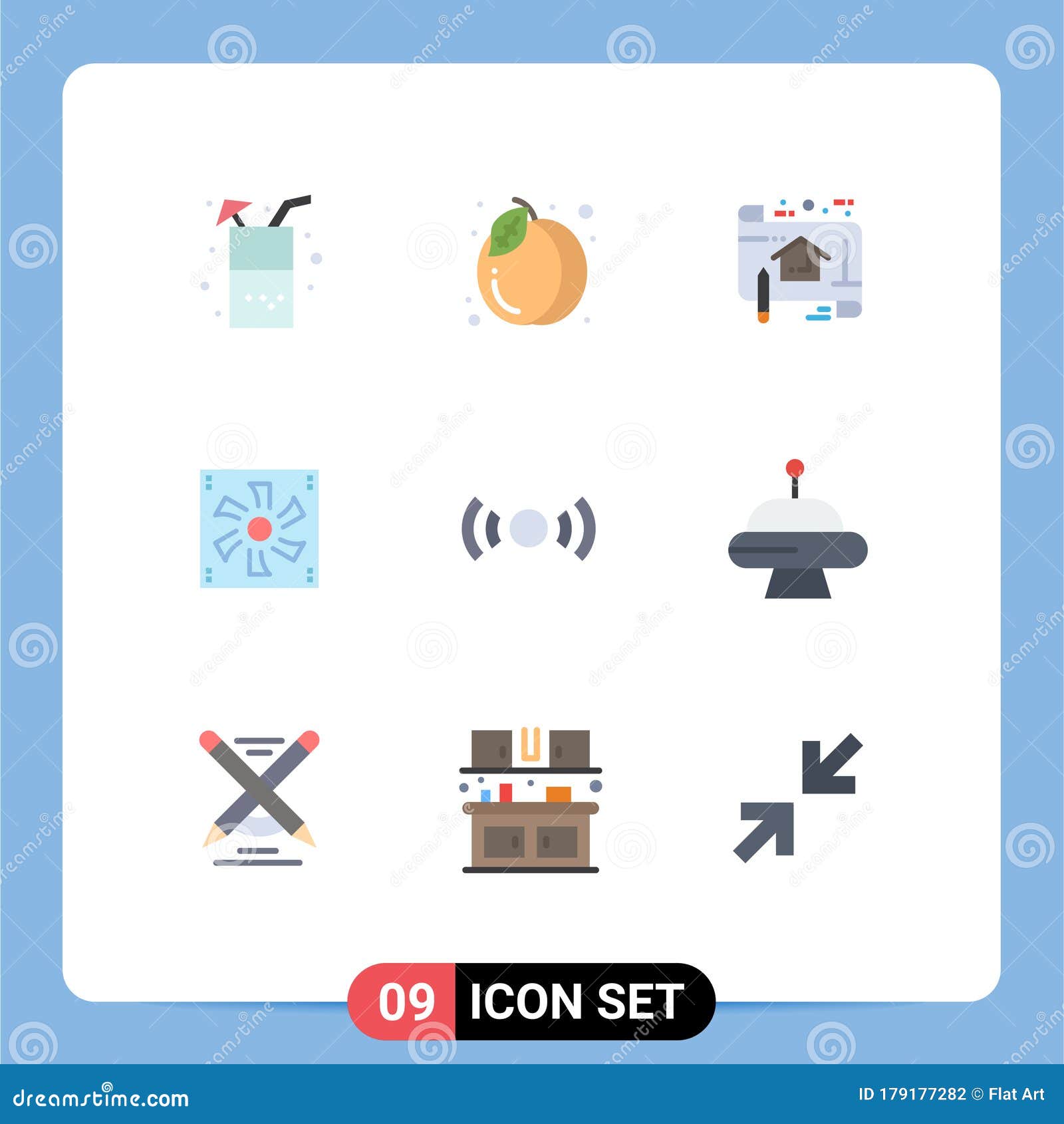 Set of 9 Vector Flat Colors on Grid for Fan, Cooler, Plan, Compter ...