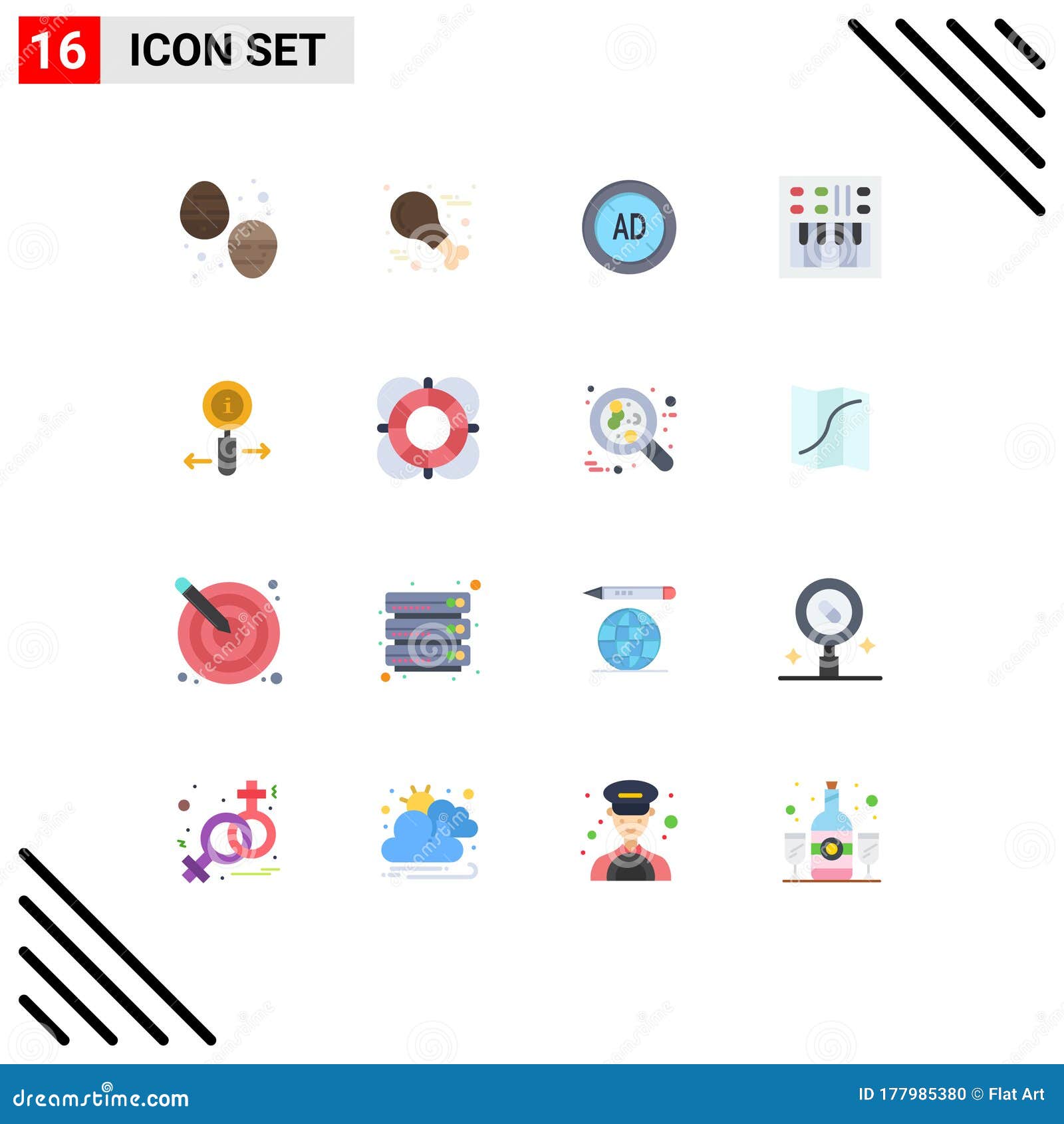 Set of 16 Vector Flat Colors on Grid for Info, Speaker, Ad, Open Volume ...