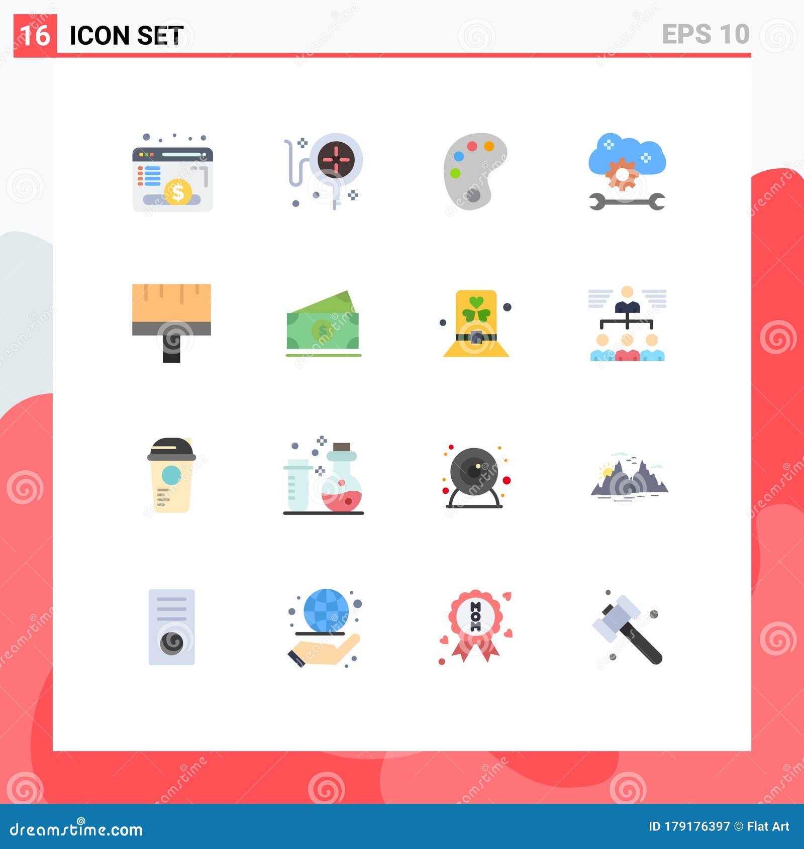 Set of 16 Vector Flat Colors on Grid for Paint, Art, Education, Cloud ...