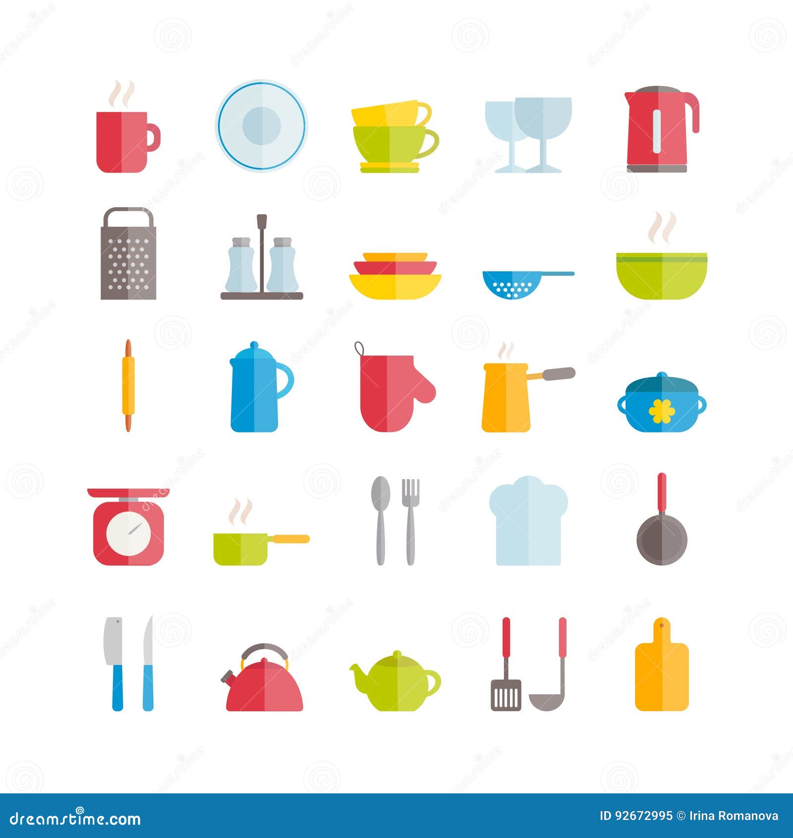 Set of Vector Flat Crockery Icons. Modern Icons of Kitchen Utensils ...