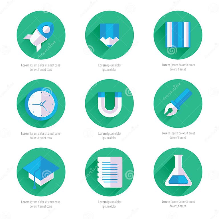 Set of Vector Flat Design Icons with Long Shadows Stock Vector ...