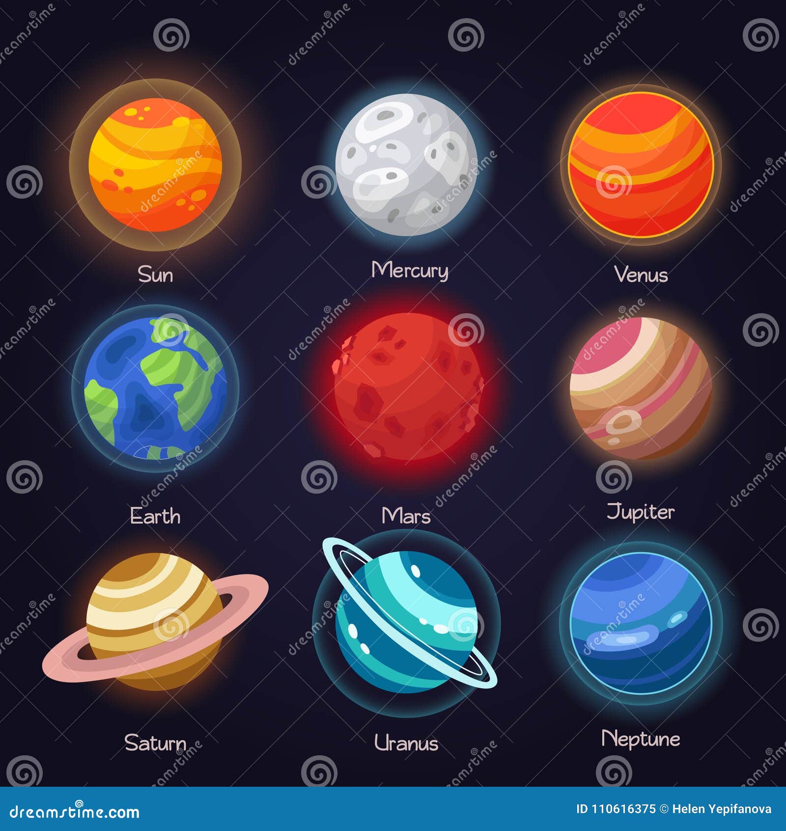 Set Of Vector Flat Doodle Cartoon Icons Planets Of Solar System ... Set Of Vector Flat Doodle Cartoon Icons Planets Of Solar System ...