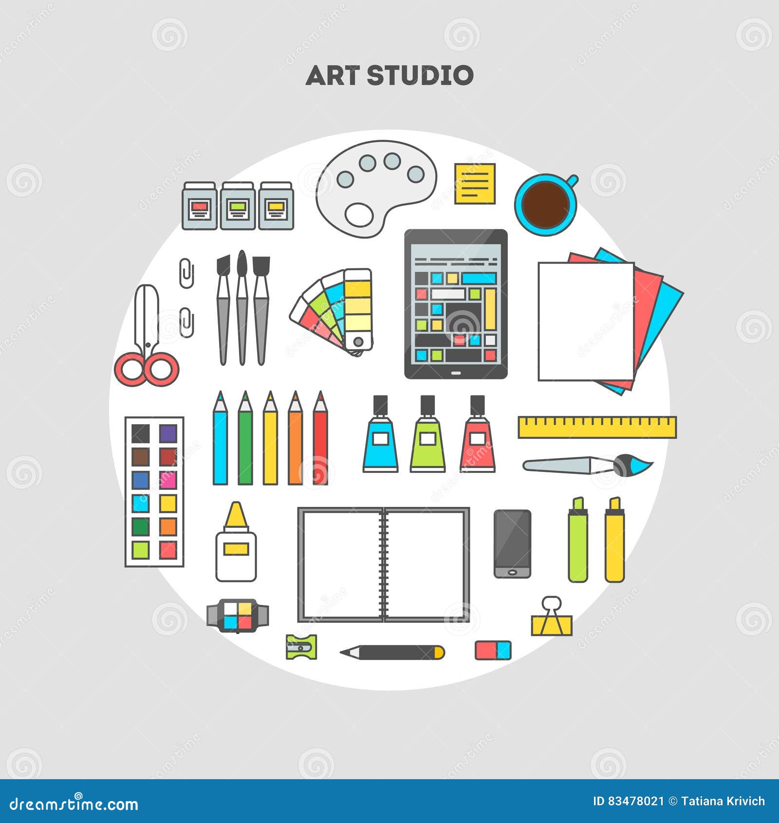 Set of Vector Flat Icons for Design Art Studio Accessories Stock Vector ...