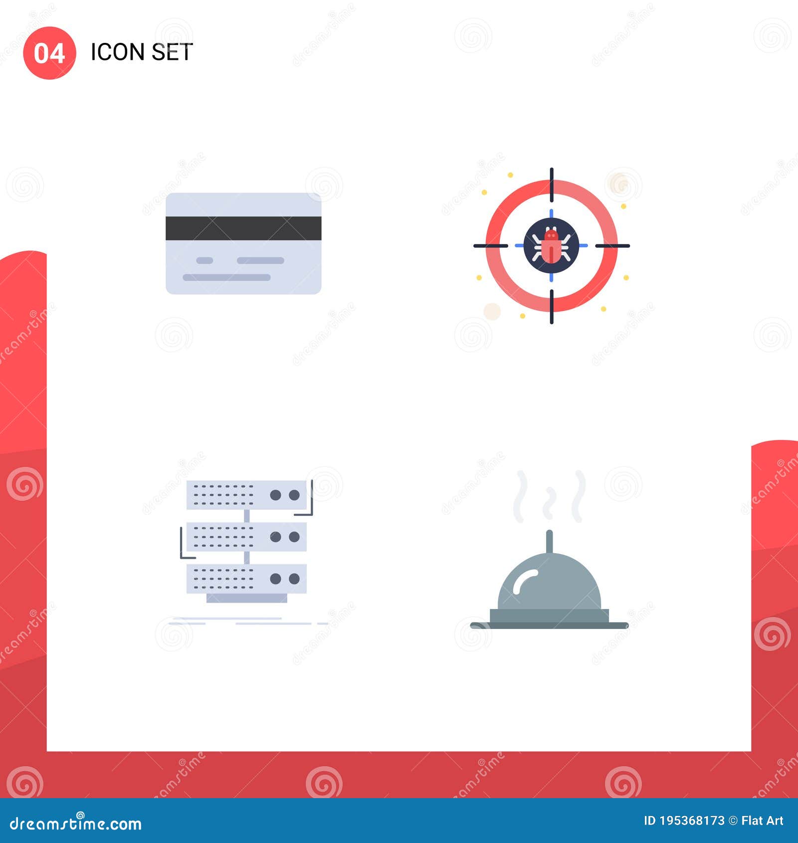 Set of 4 Vector Flat Icons on Grid for Back, Rack, Crime, Target, Data ...