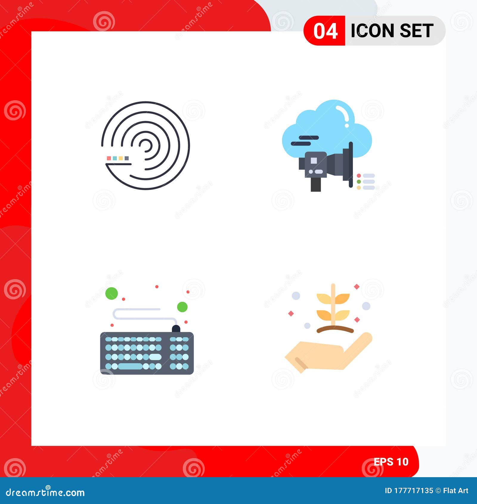 Set of 4 Vector Flat Icons on Grid for Forecasting, Computer, Scince ...