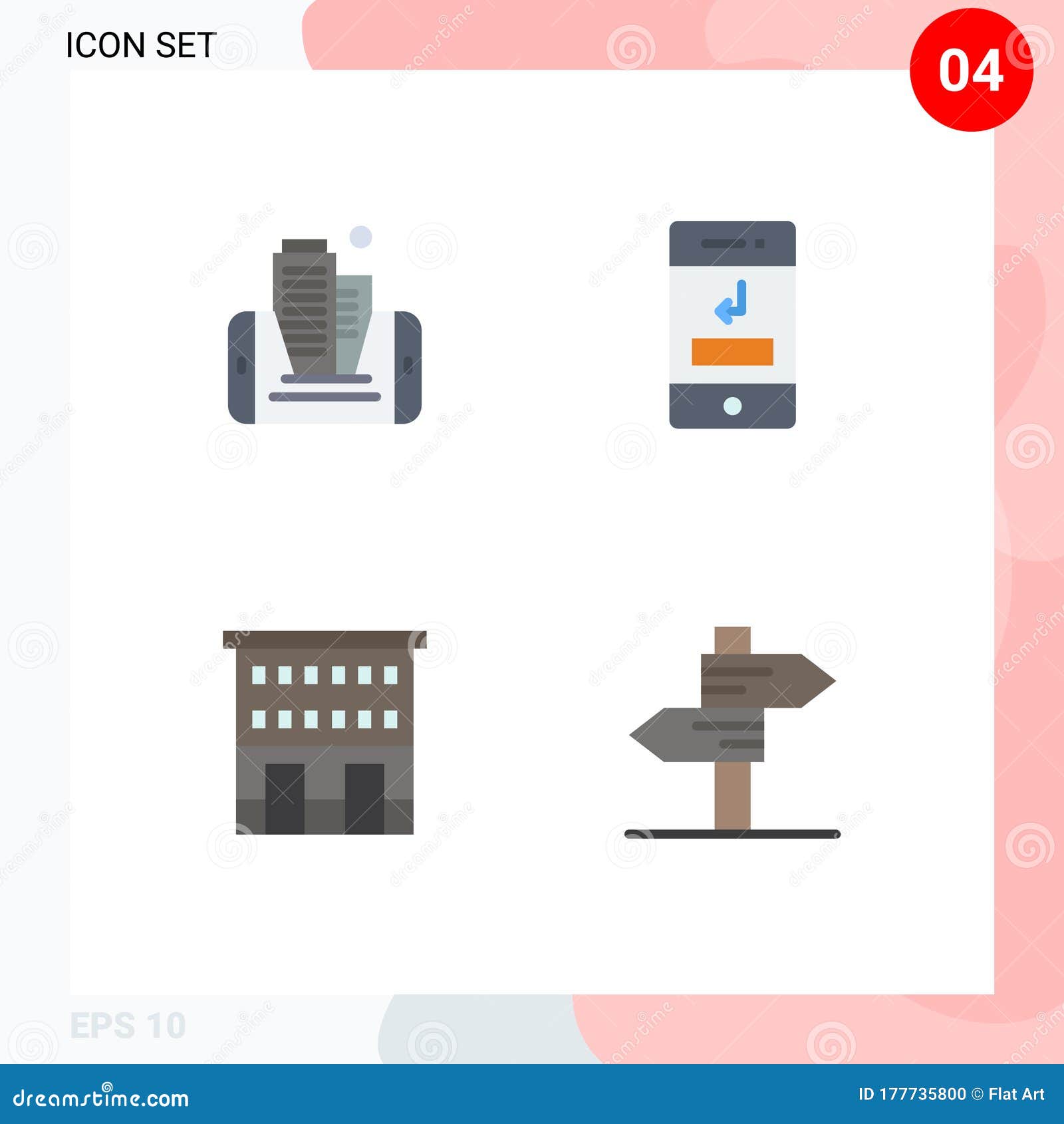 Set of 4 Vector Flat Icons on Grid for Mobile, Buildings, Building ...