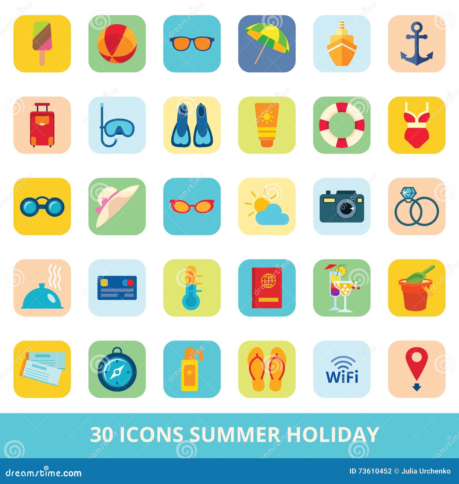 Set of Vector Flat Icons Summer Beach Vacation and Travel Stock Vector ...