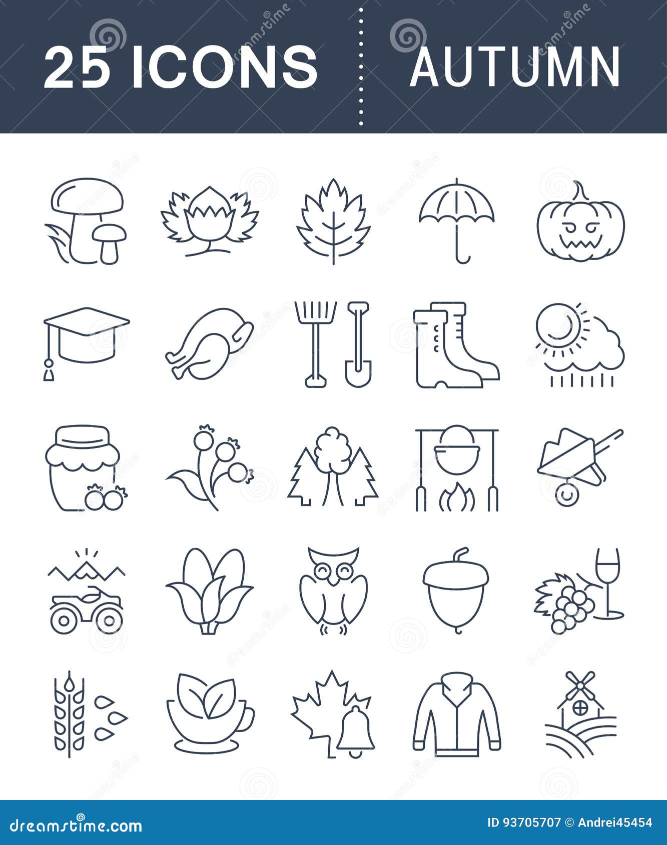 Set Vector Flat Line Icons Autumn Stock Illustration - Illustration of ... Set Vector Flat Line Icons Autumn Stock Illustration - Illustration of ...
