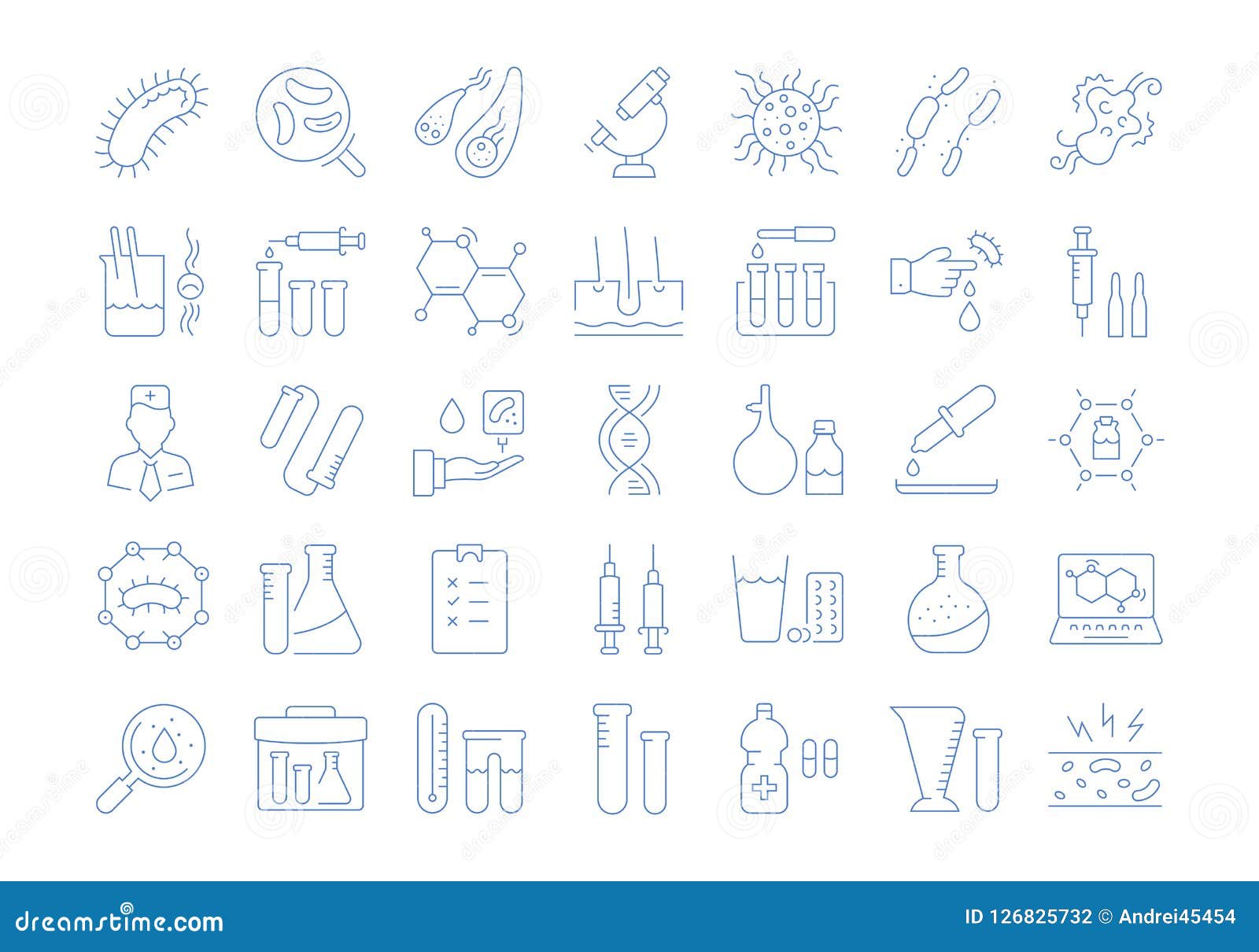Set Vector Flat Line Icons Bacteria and Virus Stock Illustration ...