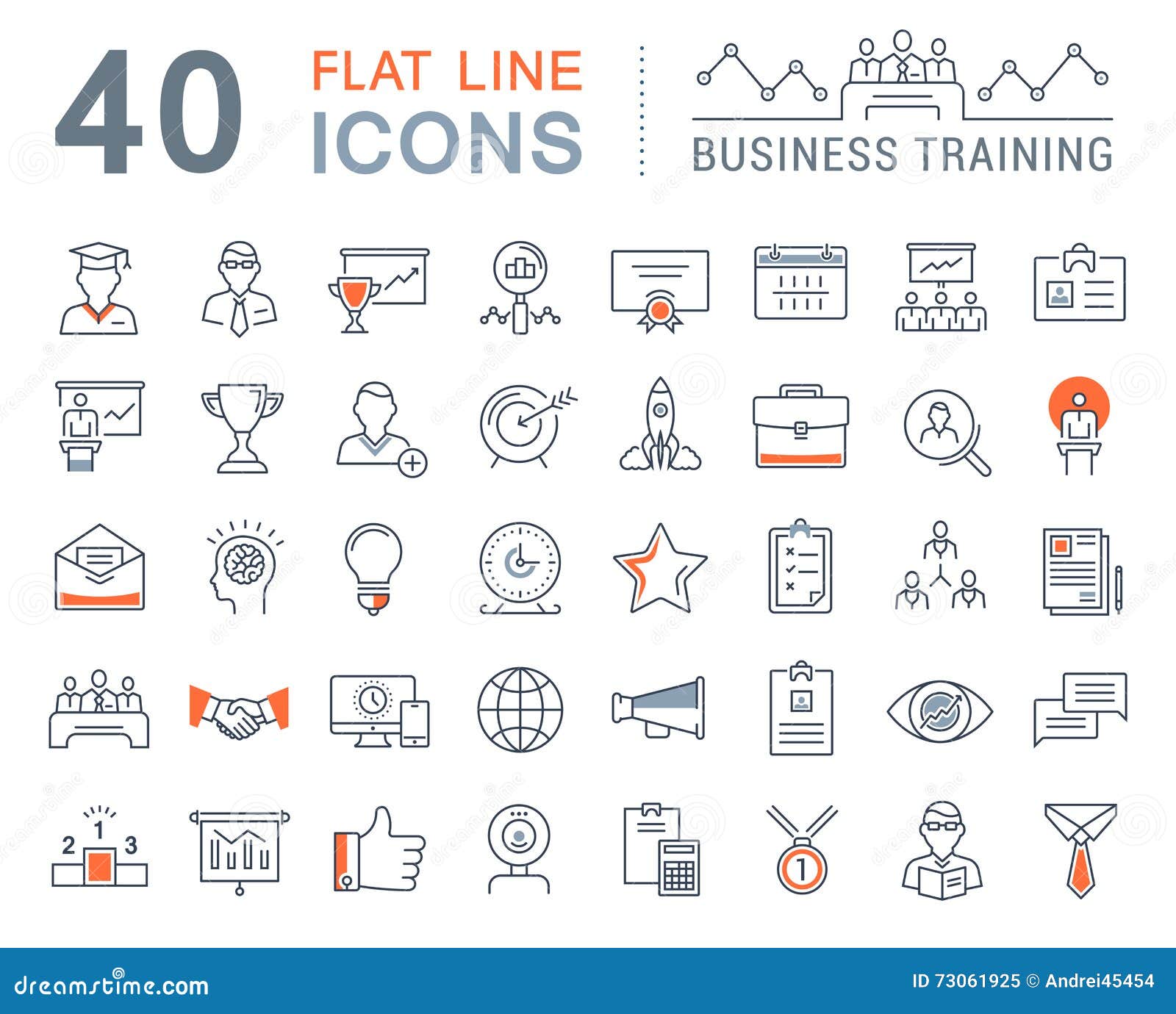 Set Vector Flat Line Icons Business Training Stock Illustration ...