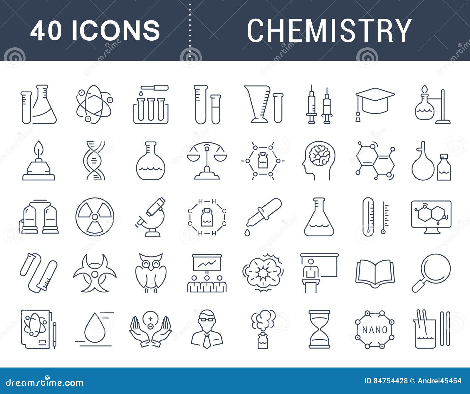 Set Vector Flat Line Icons Chemistry Stock Illustration - Illustration ...