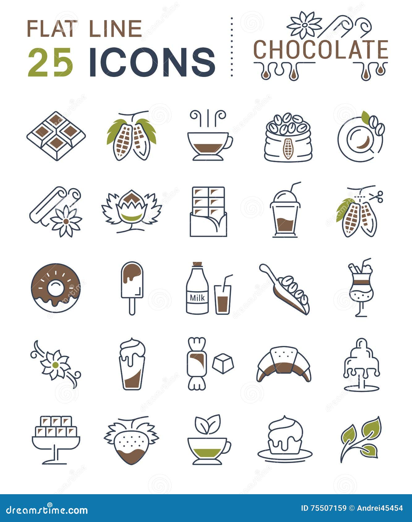 Set Vector Flat Line Icons Chocolate Stock Illustration - Illustration ...