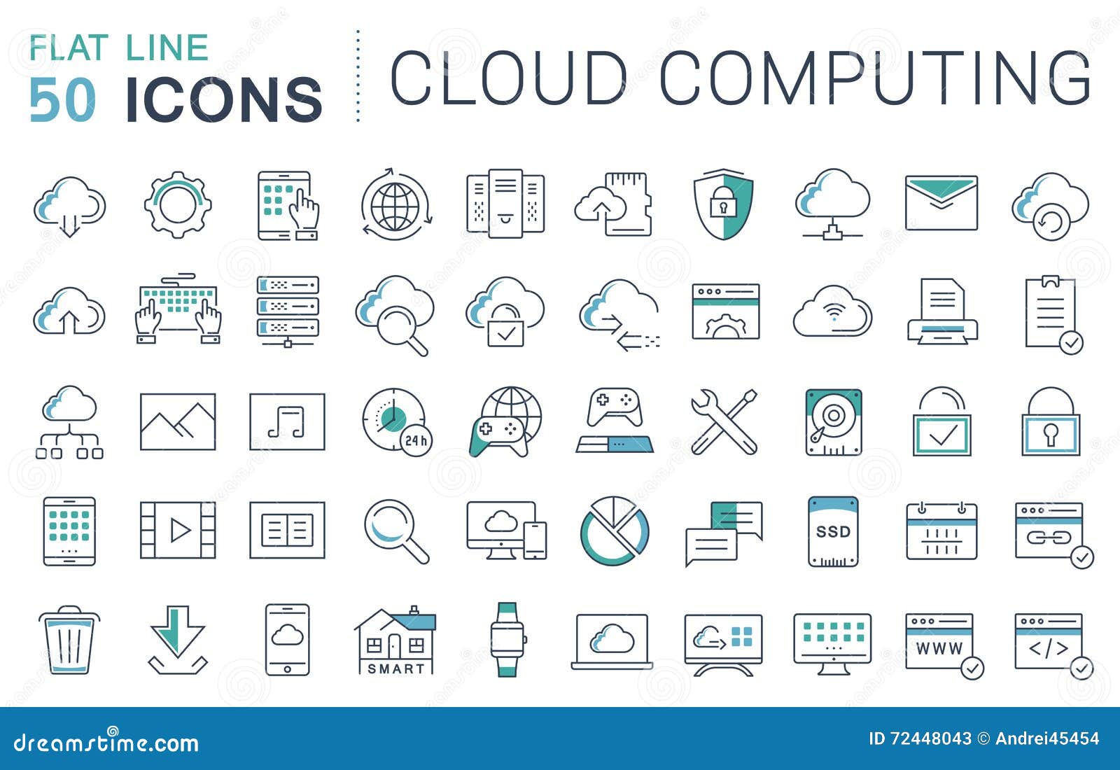 Set Vector Flat Line Icons Cloud Service Stock Illustration ...