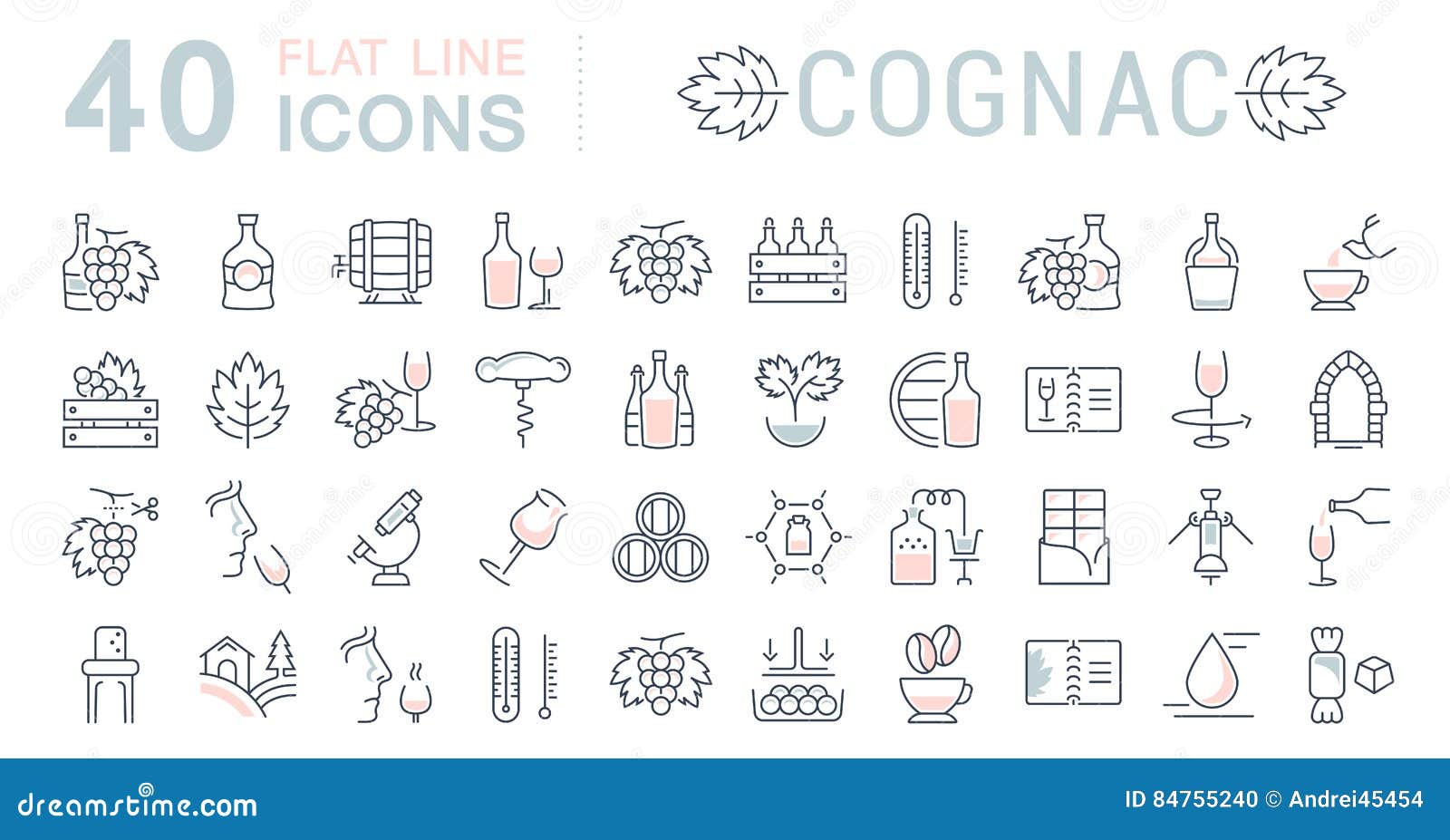 Set Vector Flat Line Icons Cognac Stock Illustration - Illustration of ...