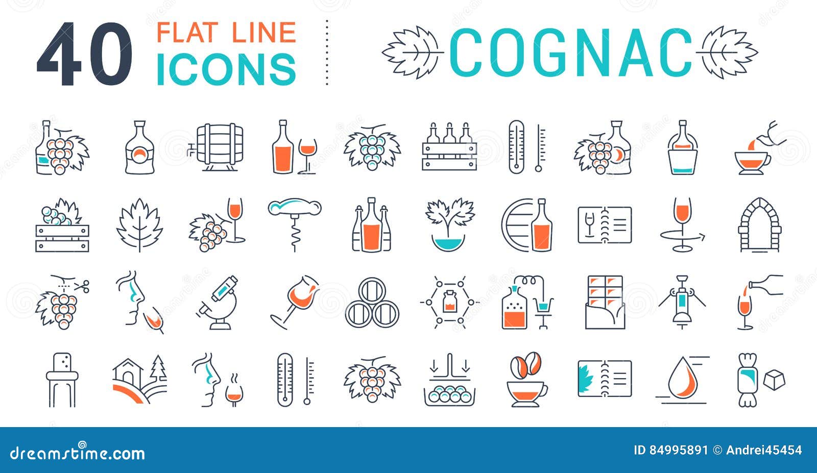 Set Vector Flat Line Icons Cognac Stock Illustration - Illustration of ...