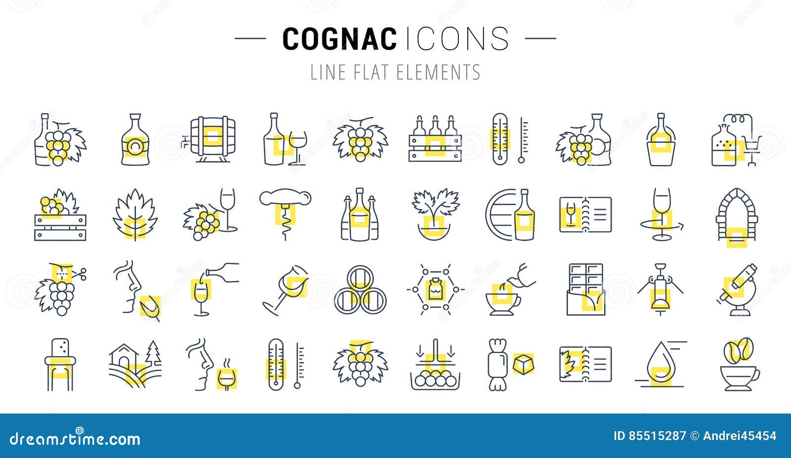 Set Vector Flat Line Icons Cognac Stock Illustration - Illustration of ...