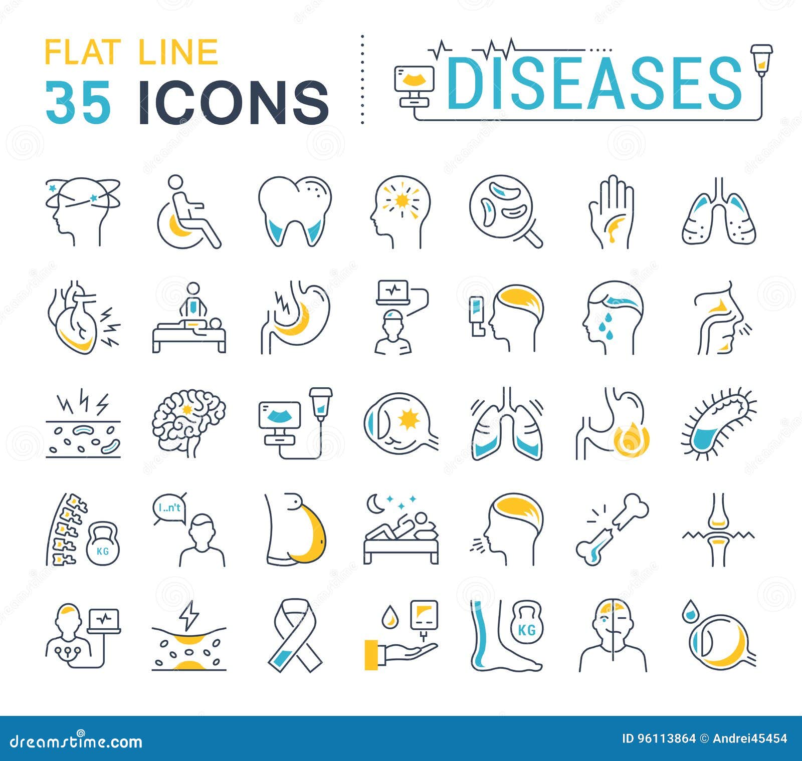 Set Vector Flat Line Icons Diseases Stock Illustration - Illustration ...