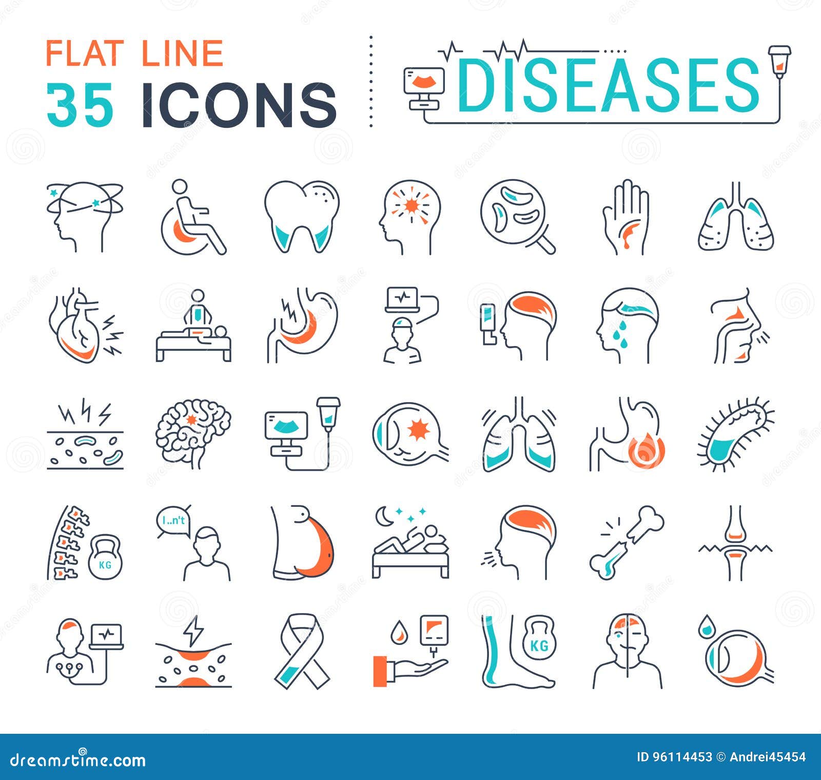 Set Vector Flat Line Icons Diseases Stock Illustration - Illustration ...