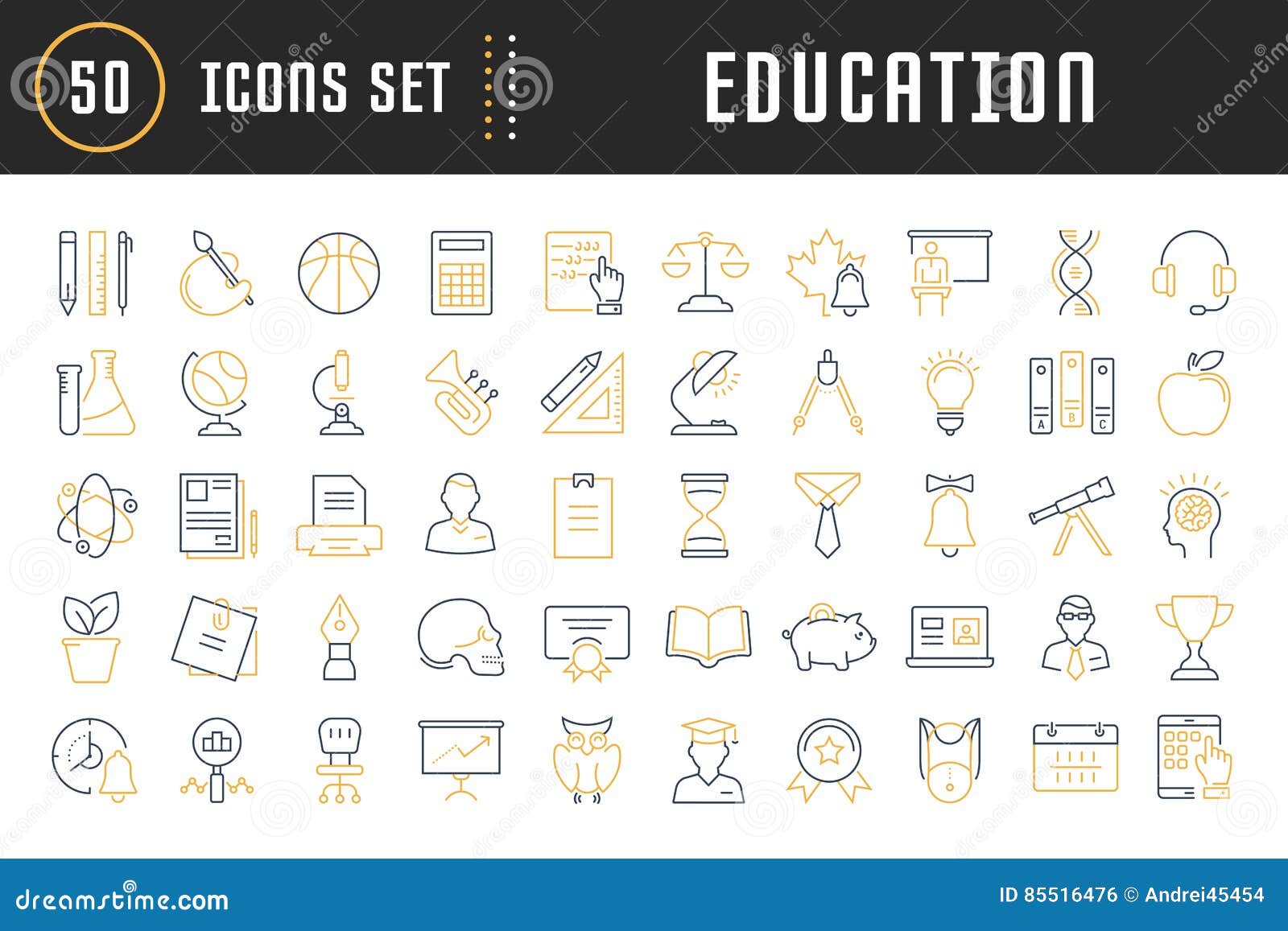 Set Vector Flat Line Icons Education Stock Illustration - Illustration ...