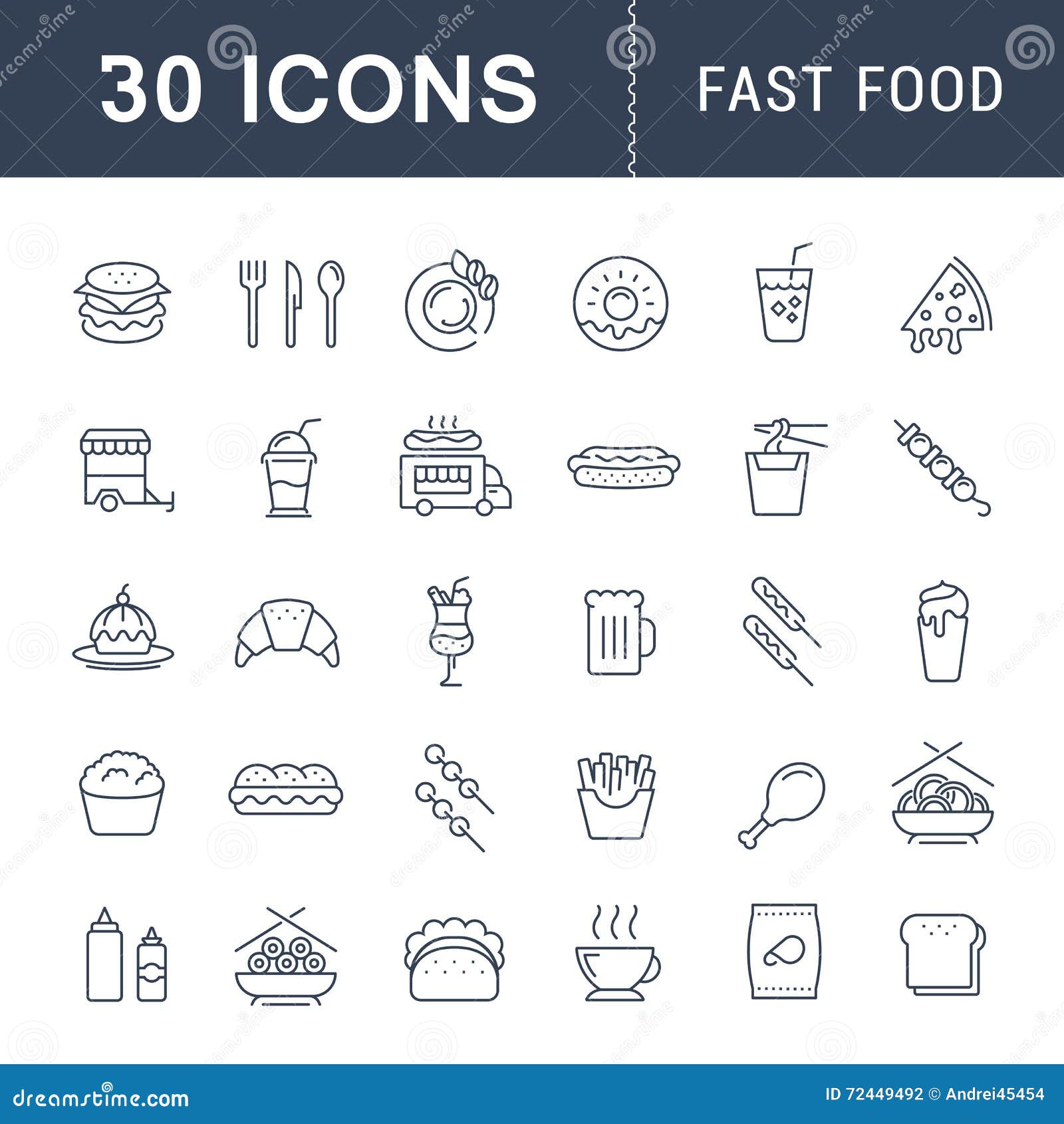 Set Vector Flat Line Icons Fast Food Stock Illustration - Illustration ...