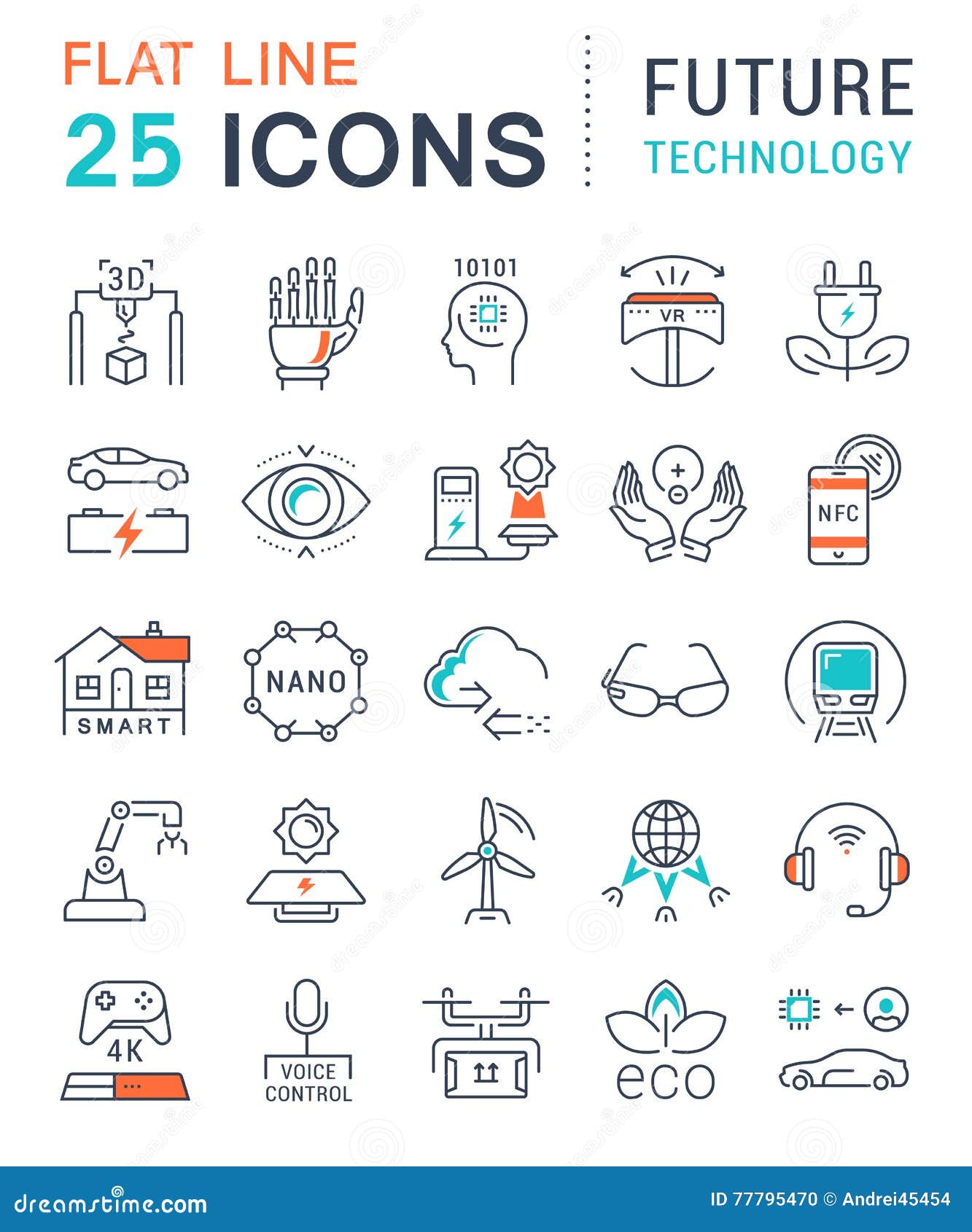 Set Vector Flat Line Icons Future Technology Stock Illustration ...