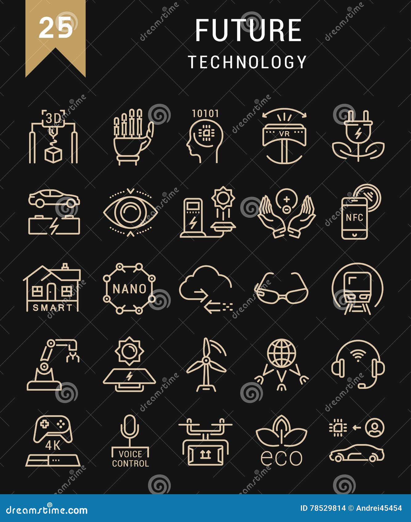 Set Vector Flat Line Icons Future Technology Stock Illustration ...