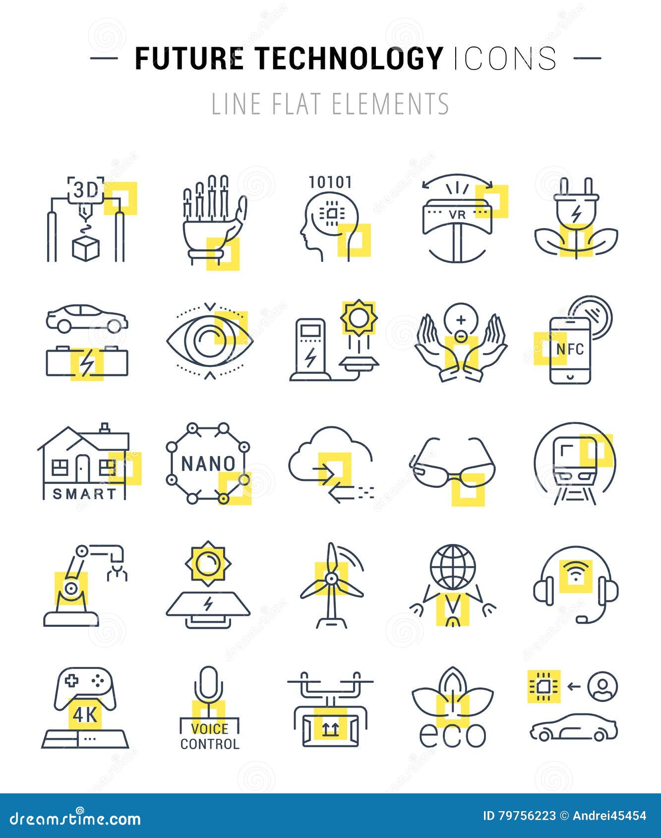 Set Vector Flat Line Icons Future Technology Stock Illustration ...