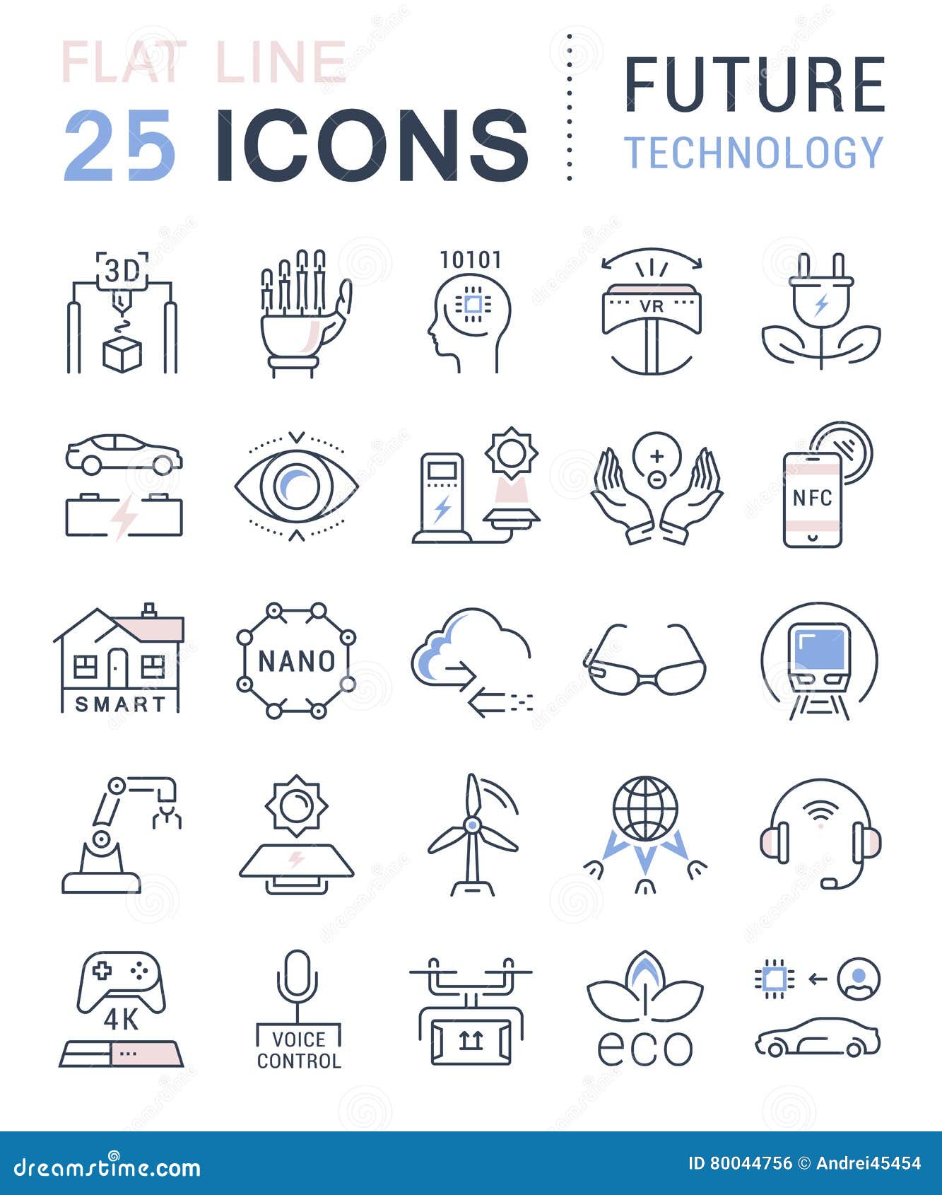 Set Vector Flat Line Icons Future Technology Stock Illustration ...