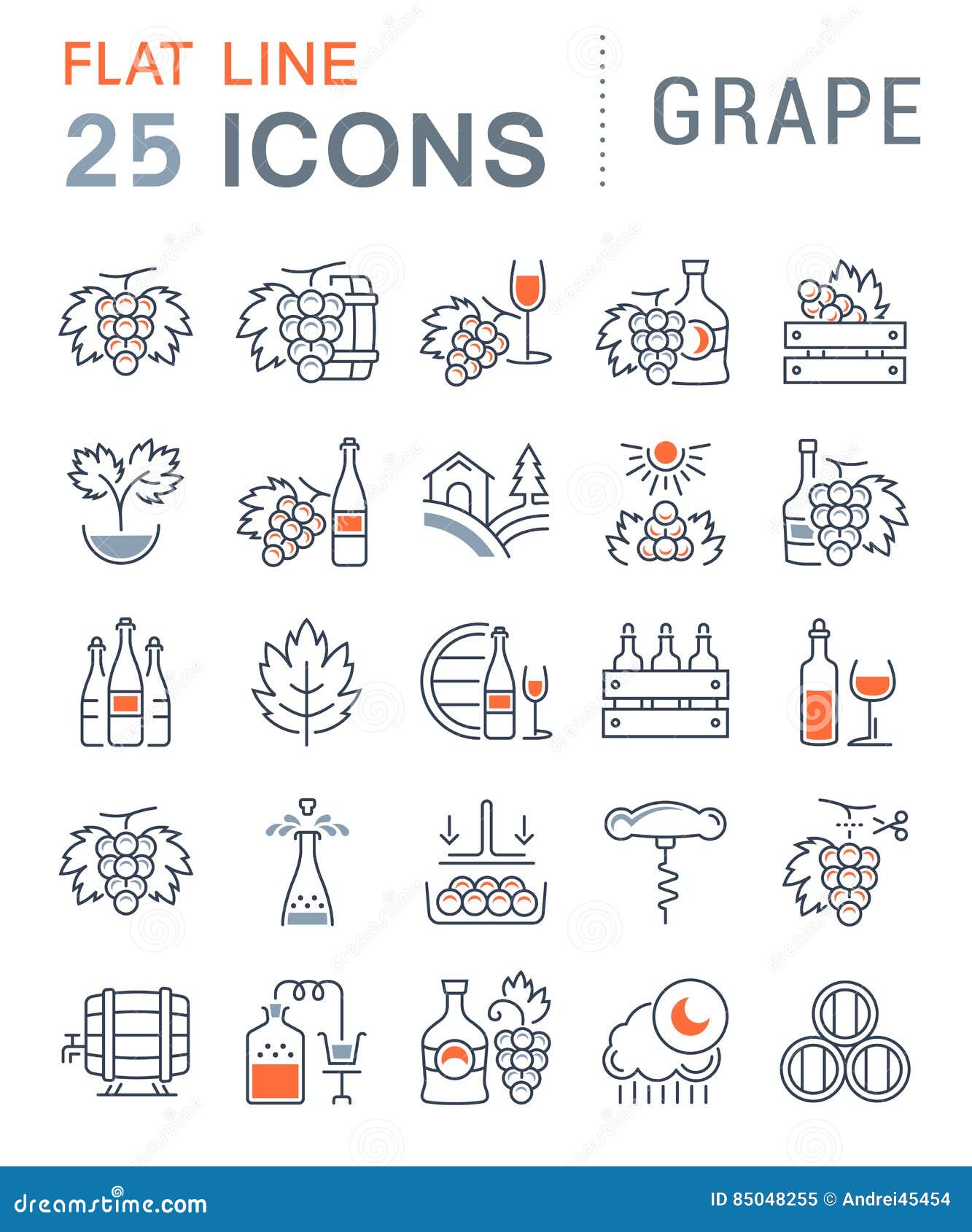 Set Vector Flat Line Icons Grape Stock Illustration - Illustration of ...