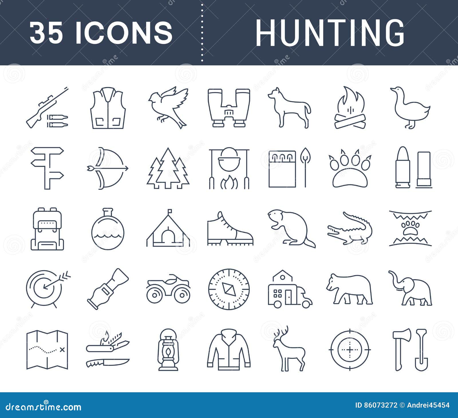 Set Vector Flat Line Icons Hunting Stock Illustration - Illustration of ...