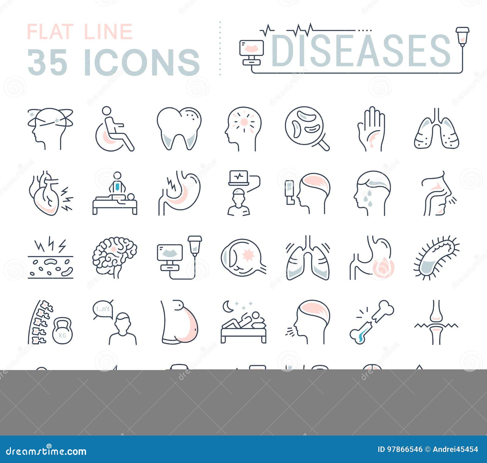 Set Vector Flat Line Icons of Ill Stock Illustration - Illustration of ...
