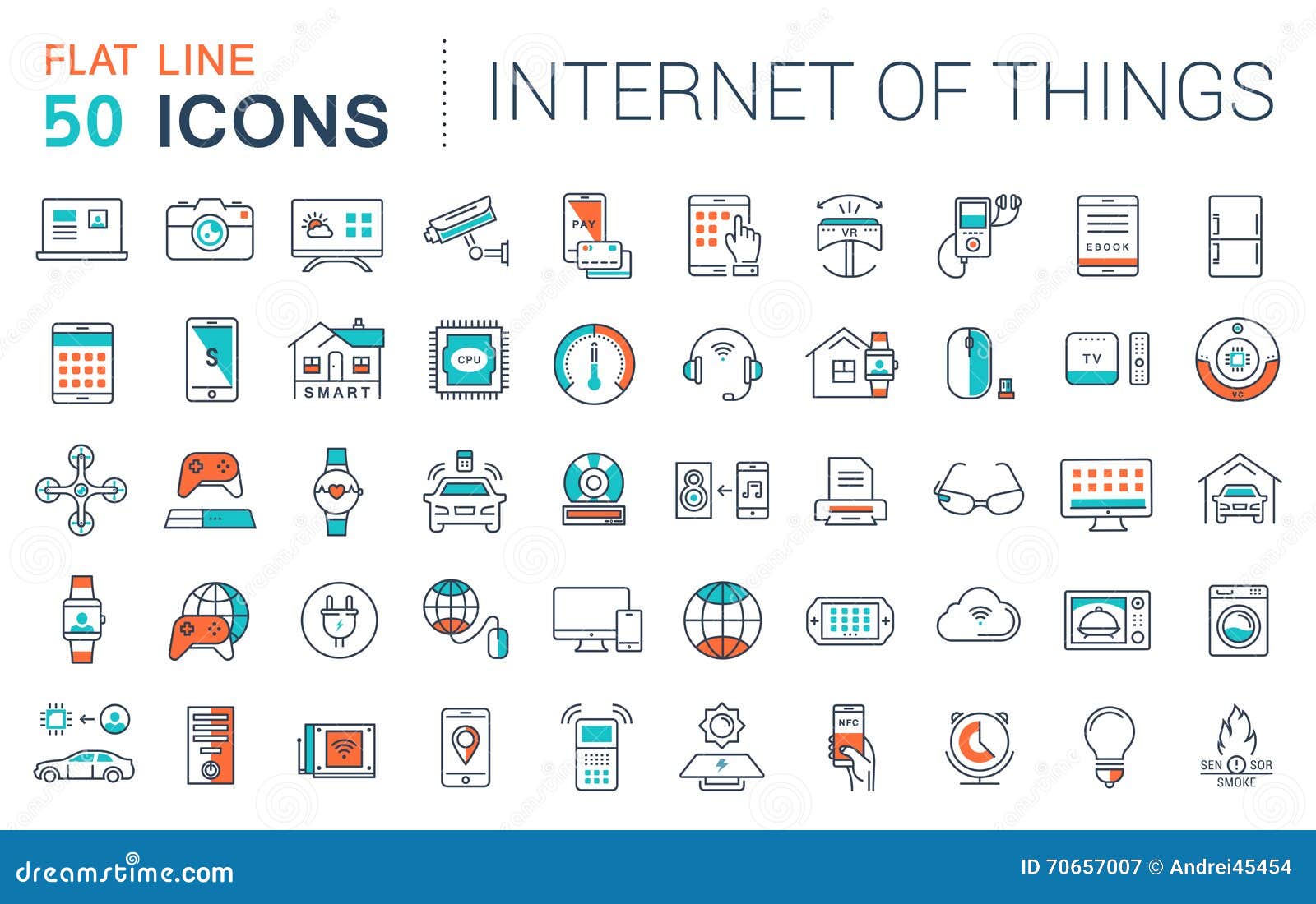 Set Vector Flat Line Icons Internet of Things Stock Illustration ...