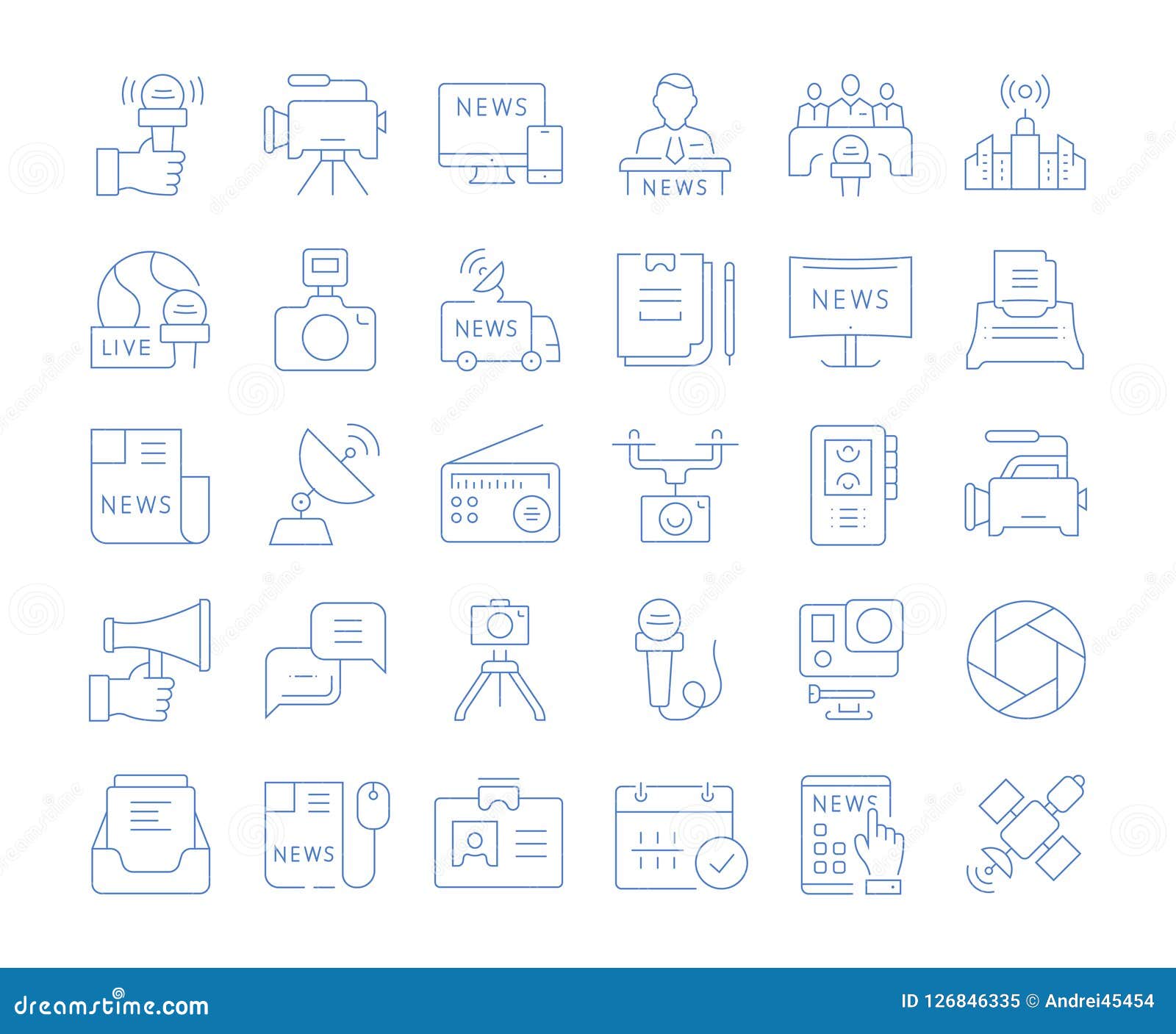Set Vector Flat Line Icons Journalism Stock Illustration - Illustration ...