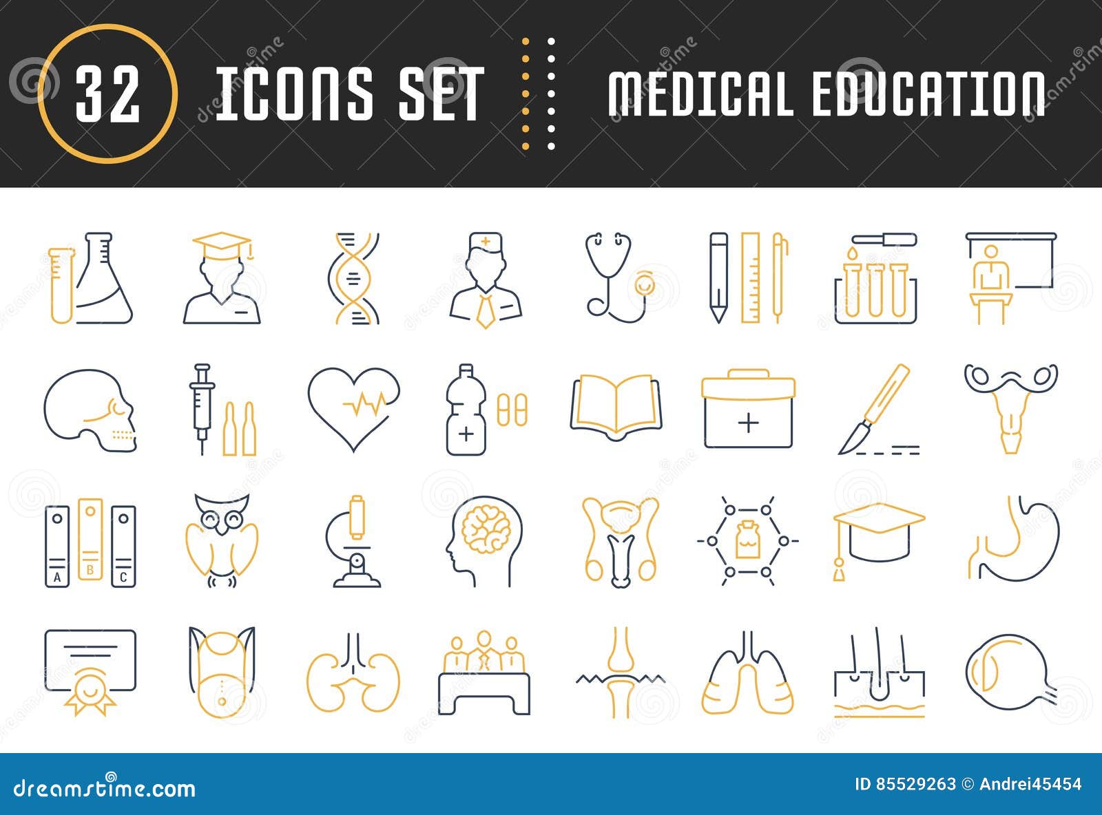 Set Vector Flat Line Icons Medical Education Stock Illustration ...