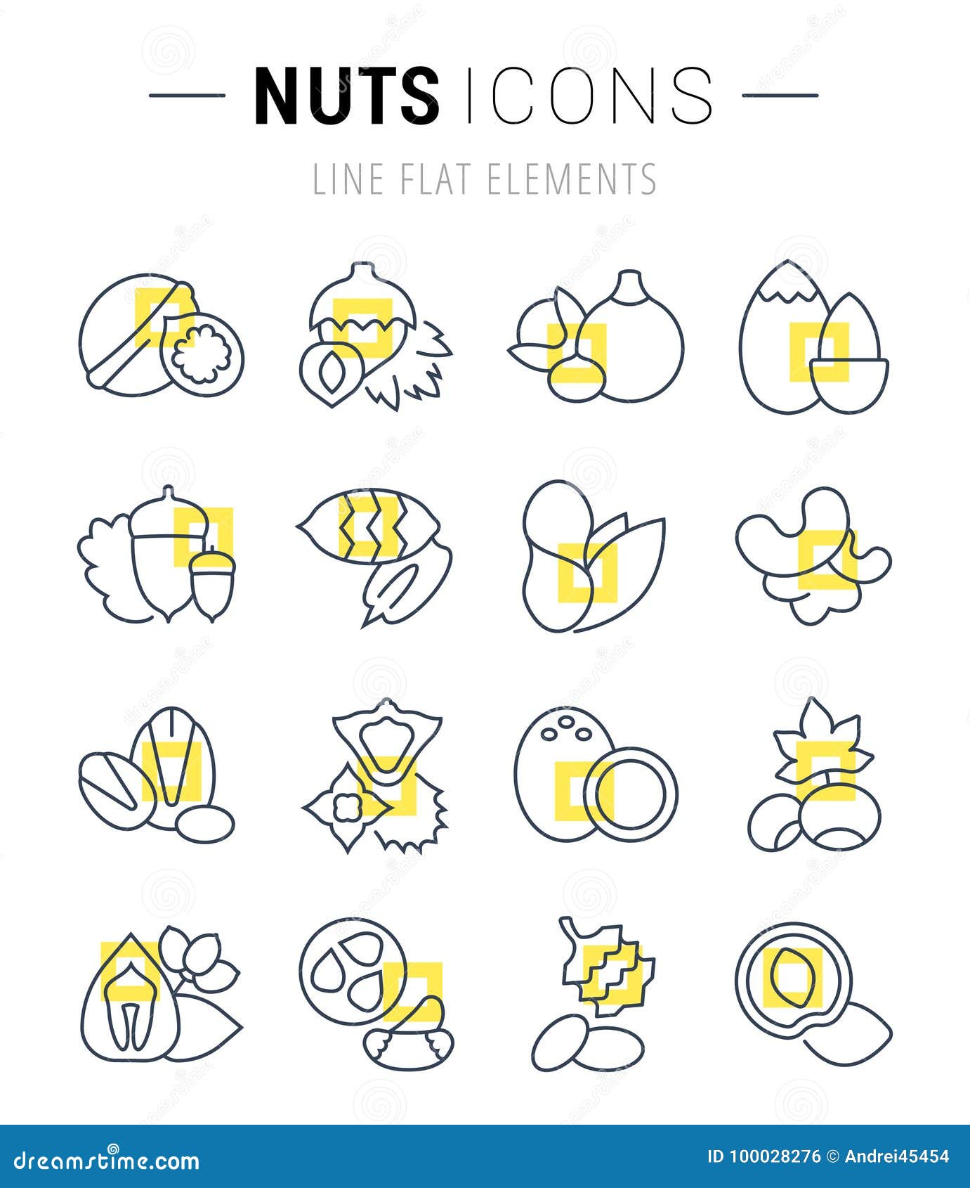 Set Vector Flat Line Icons of Nuts Stock Illustration - Illustration of ...