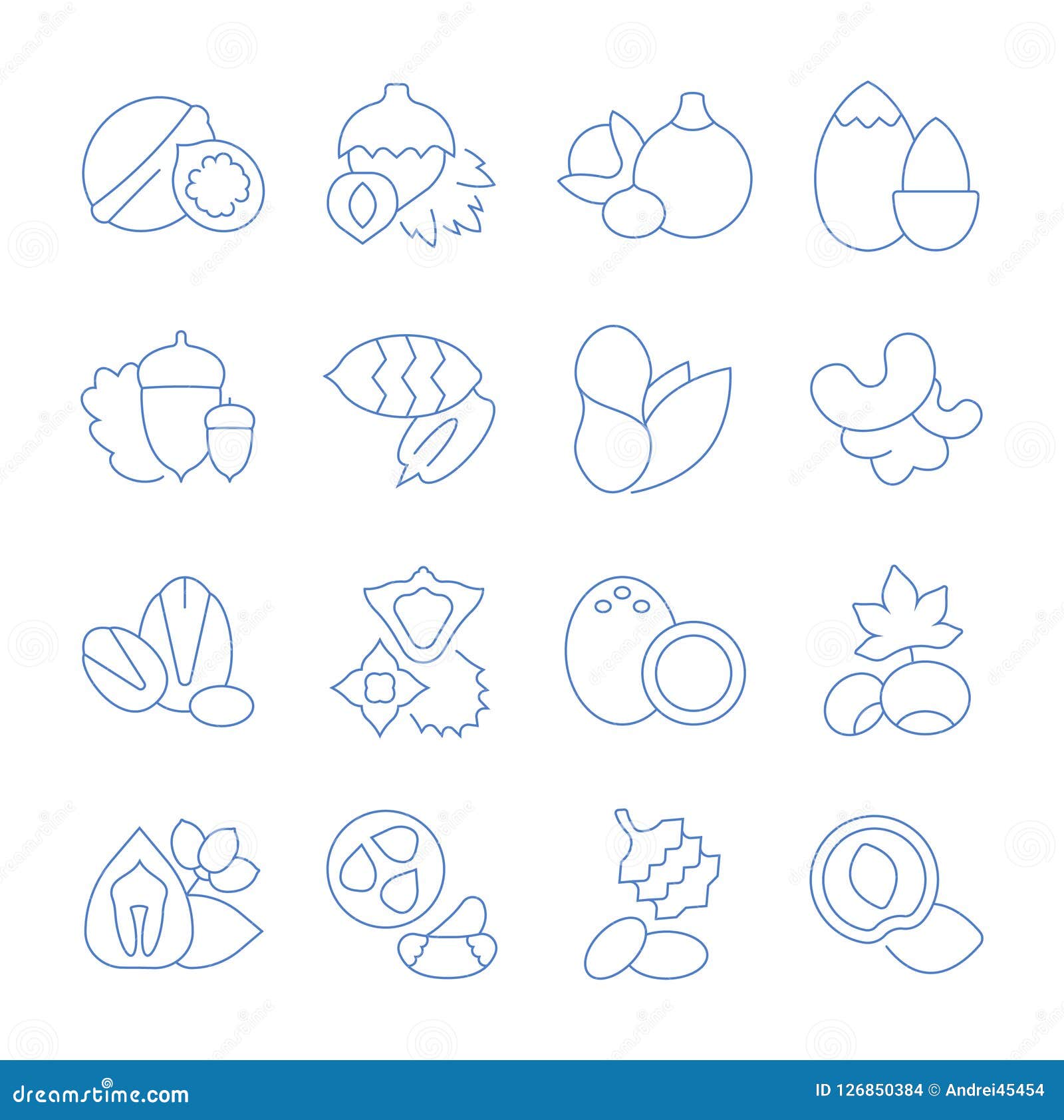 Set Vector Flat Line Icons of Nuts Stock Illustration - Illustration of ...