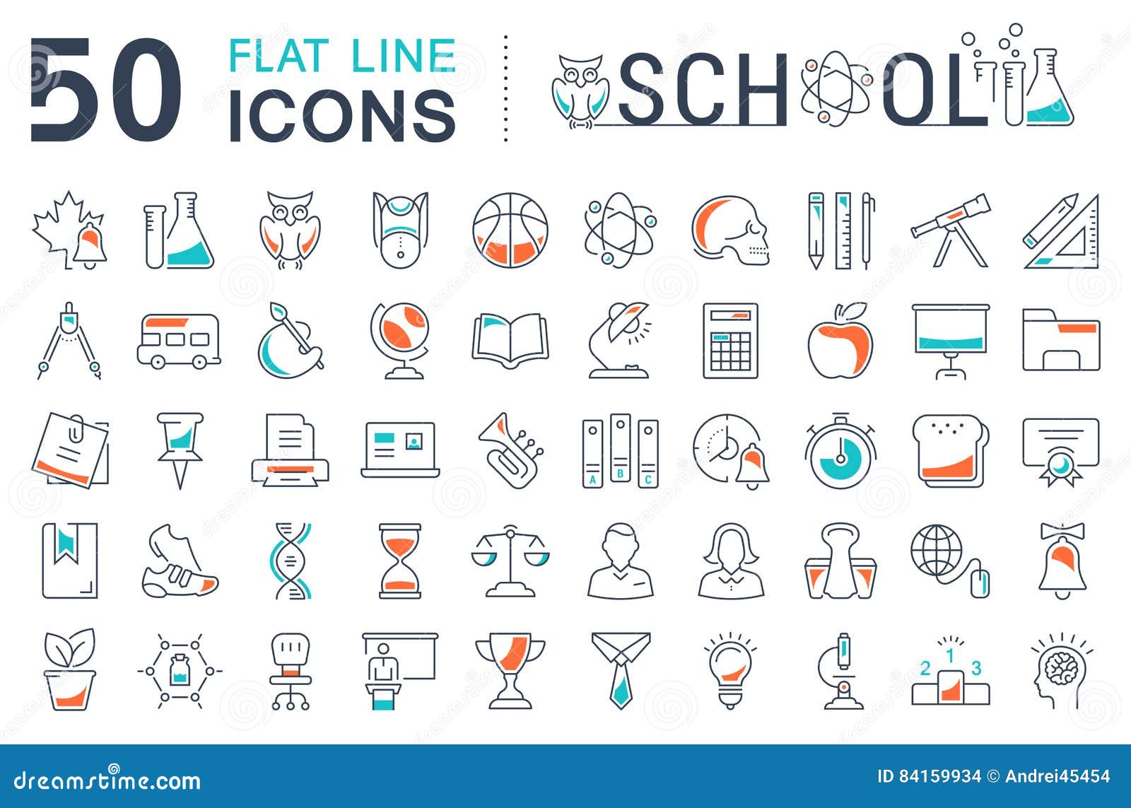 Set Vector Flat Line Icons School Stock Illustration - Illustration of ...