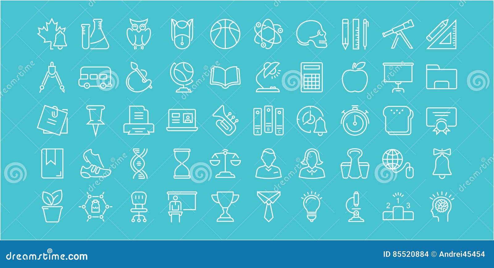 Set Vector Flat Line Icons School Stock Illustration - Illustration of ...