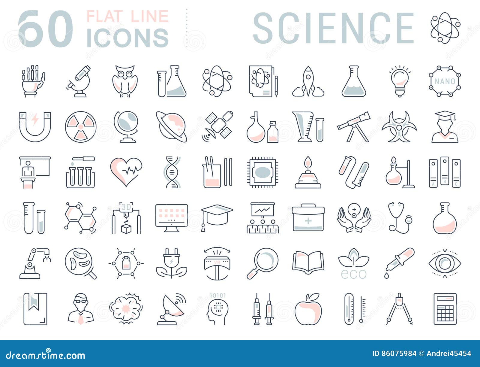 Set Vector Flat Line Icons Science Stock Illustration - Illustration of ...